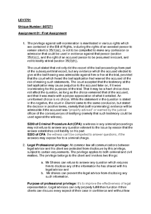 LEV 3701 - 2020 EXAM PACK - LEV 3701 LAW OF EVIDENCE 2020 REVISION EXAM ...