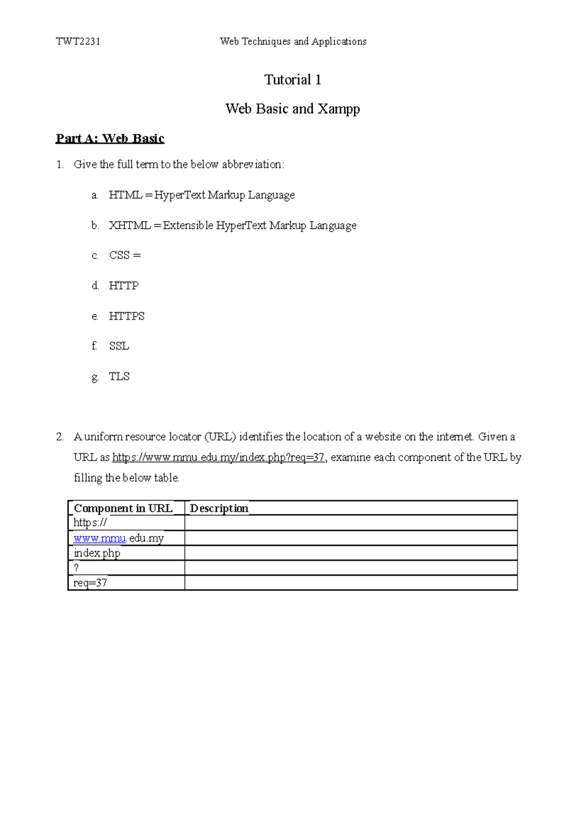 358797 Tutorial 1m - Introduction to Web Technique and Application ...