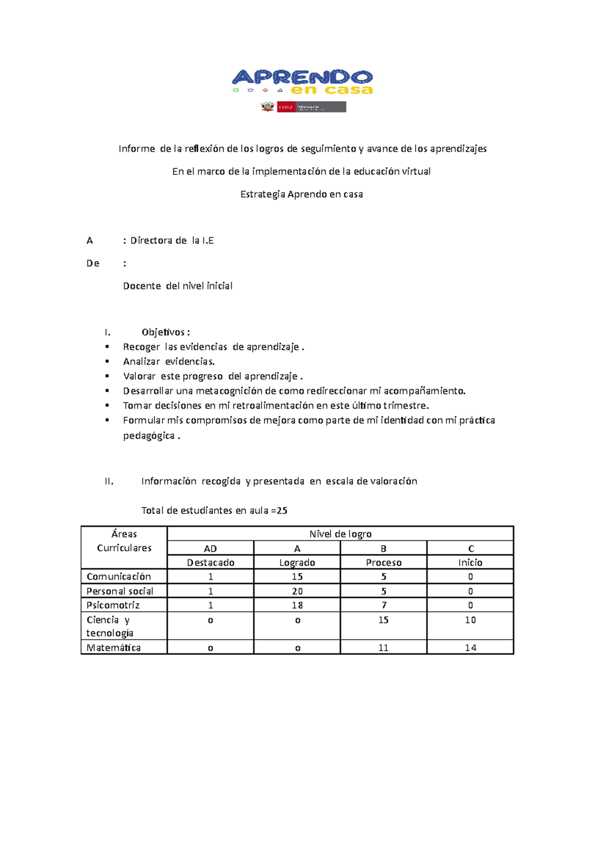 Informe de la reflexión de los logros de seguimiento y avance de los ...