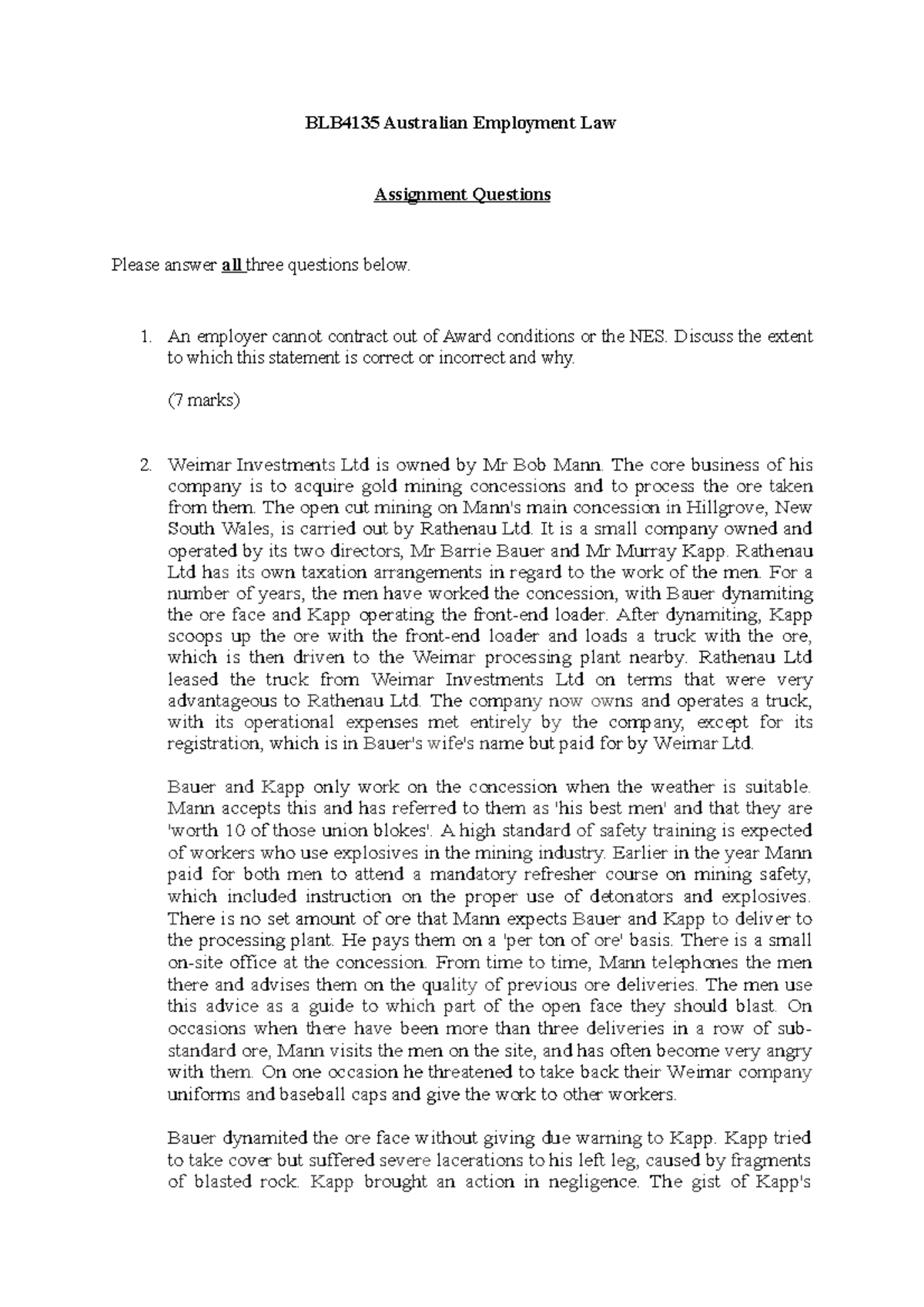 Australian Employment Law Assignment 11 - BLB4135 Australian Employment ...