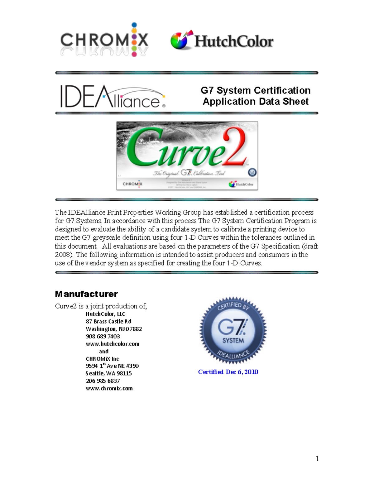 Curve 2 G7 System ADS - G7 System Certification Application Data Sheet ...