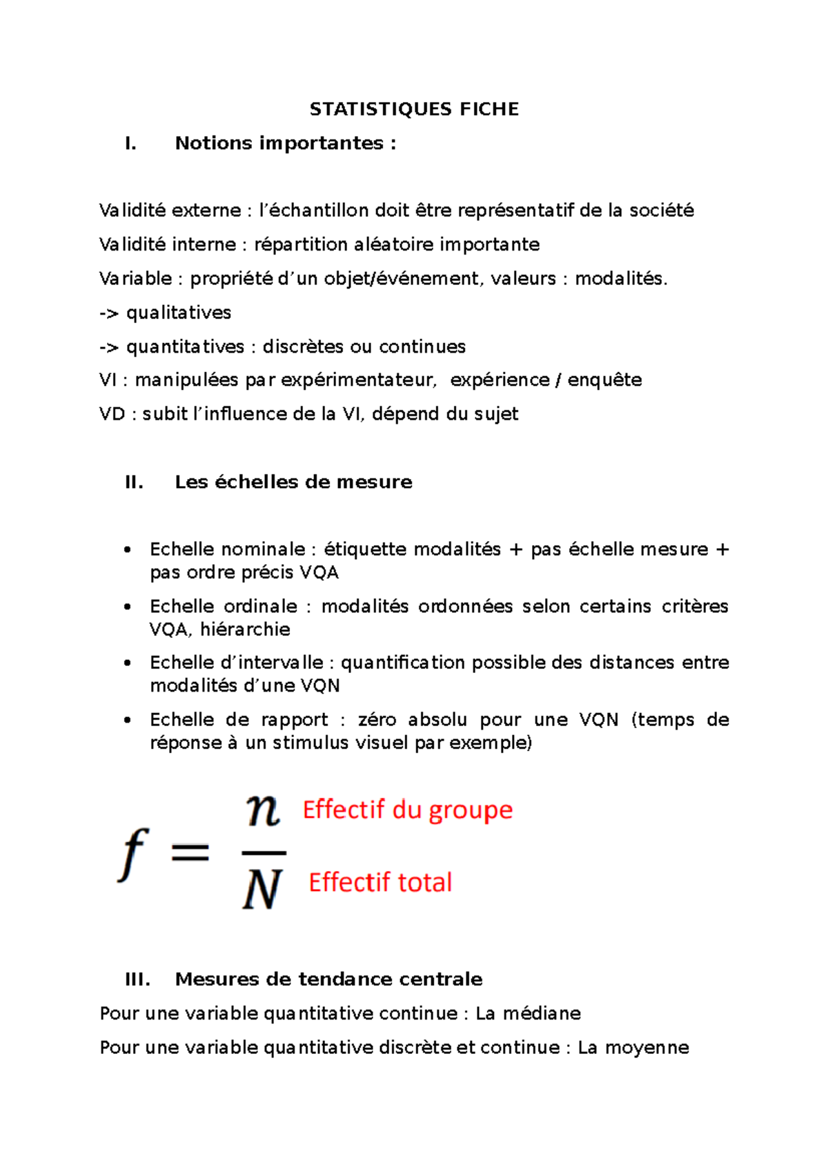 Statistiques Fiche - STATISTIQUES FICHE I. Notions importantes ...