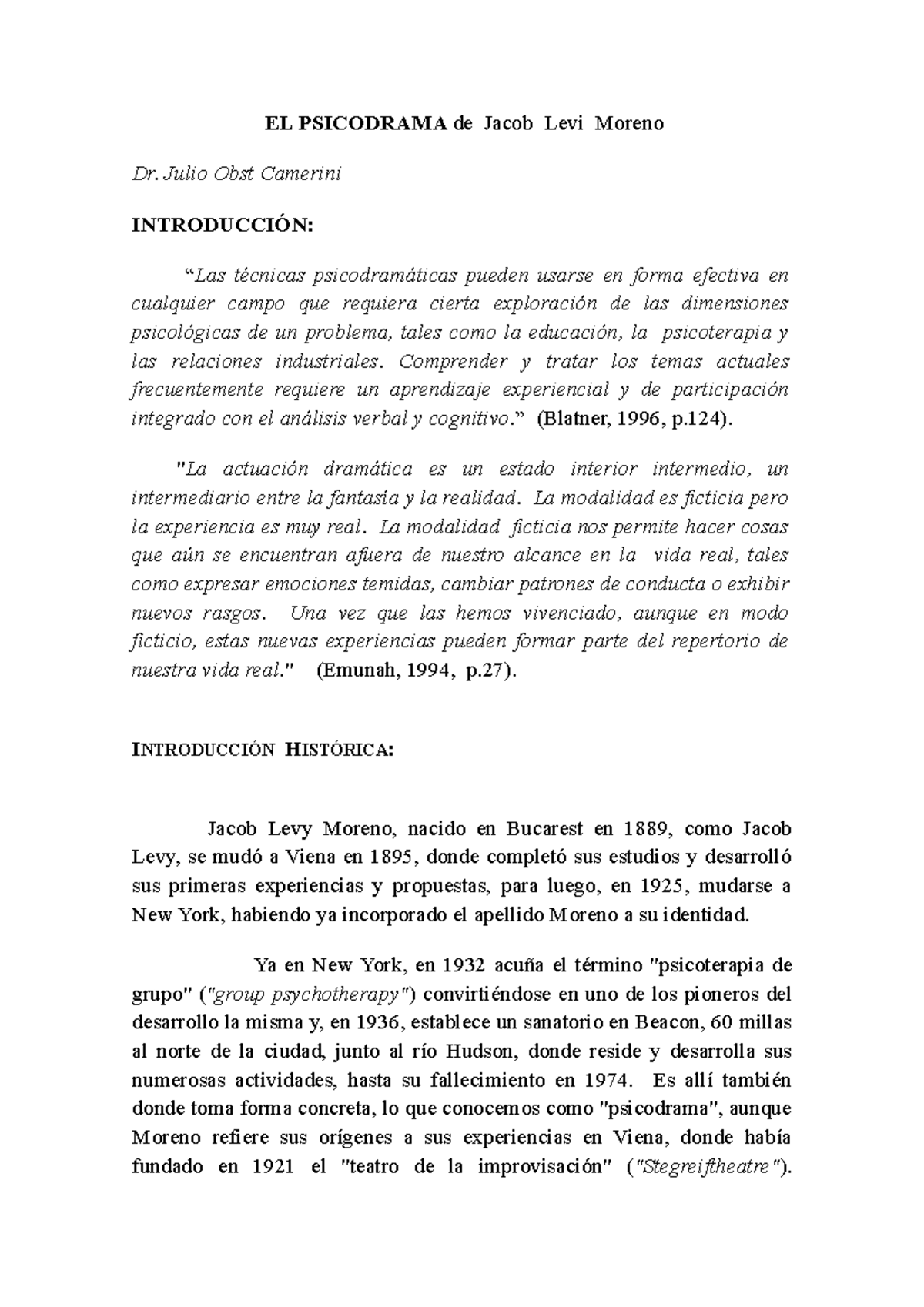 EL Psicodrama - EL PSICODRAMA de Jacob Levi Moreno Dr. Julio Obst ...