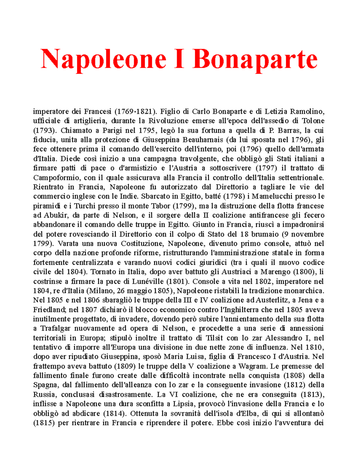 Napoleone I Bonaparte - Napoleone I Bonaparte imperatore dei Francesi ...