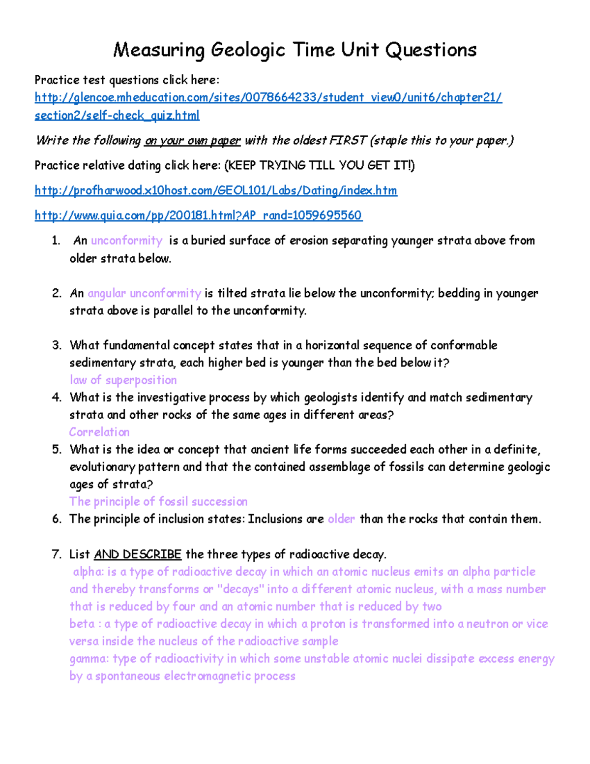 Measuring Geological Time Review - Measuring Geologic Time Unit ...