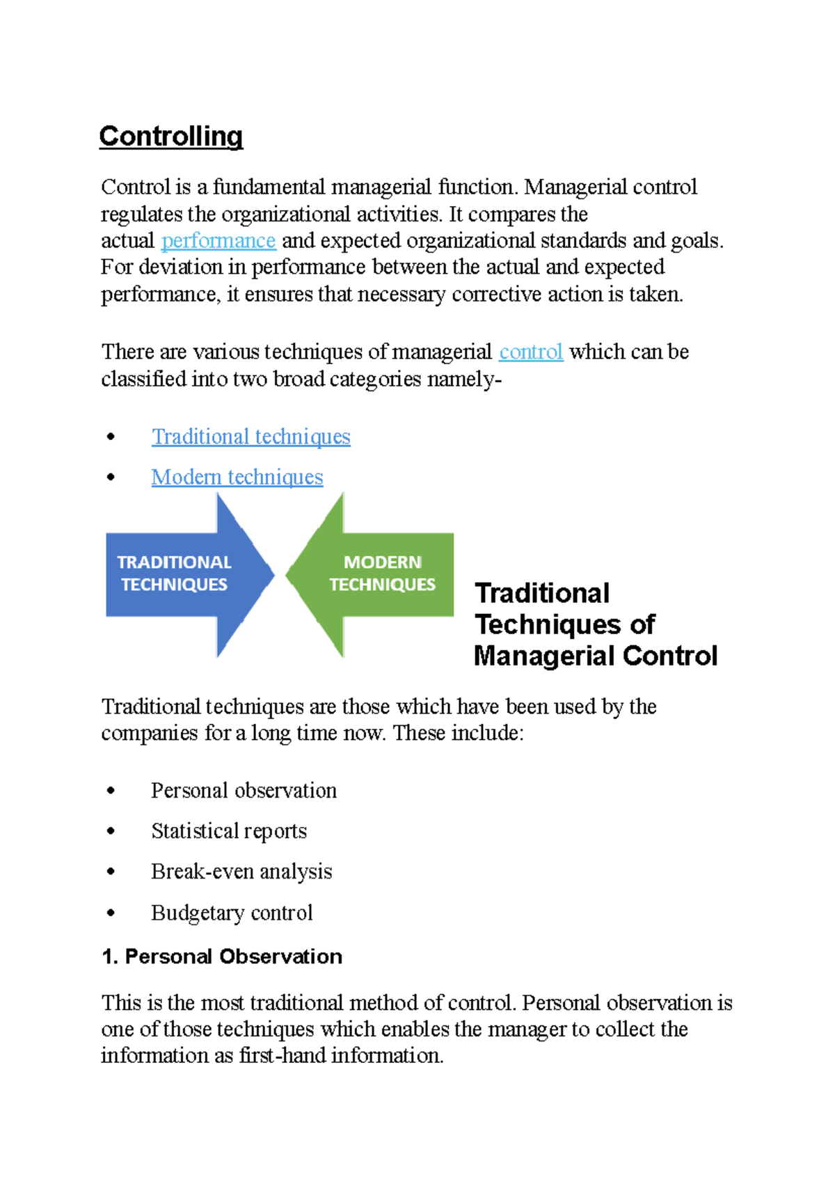 Controlling - Eassy - Controlling Control is a fundamental managerial function. Managerial ...
