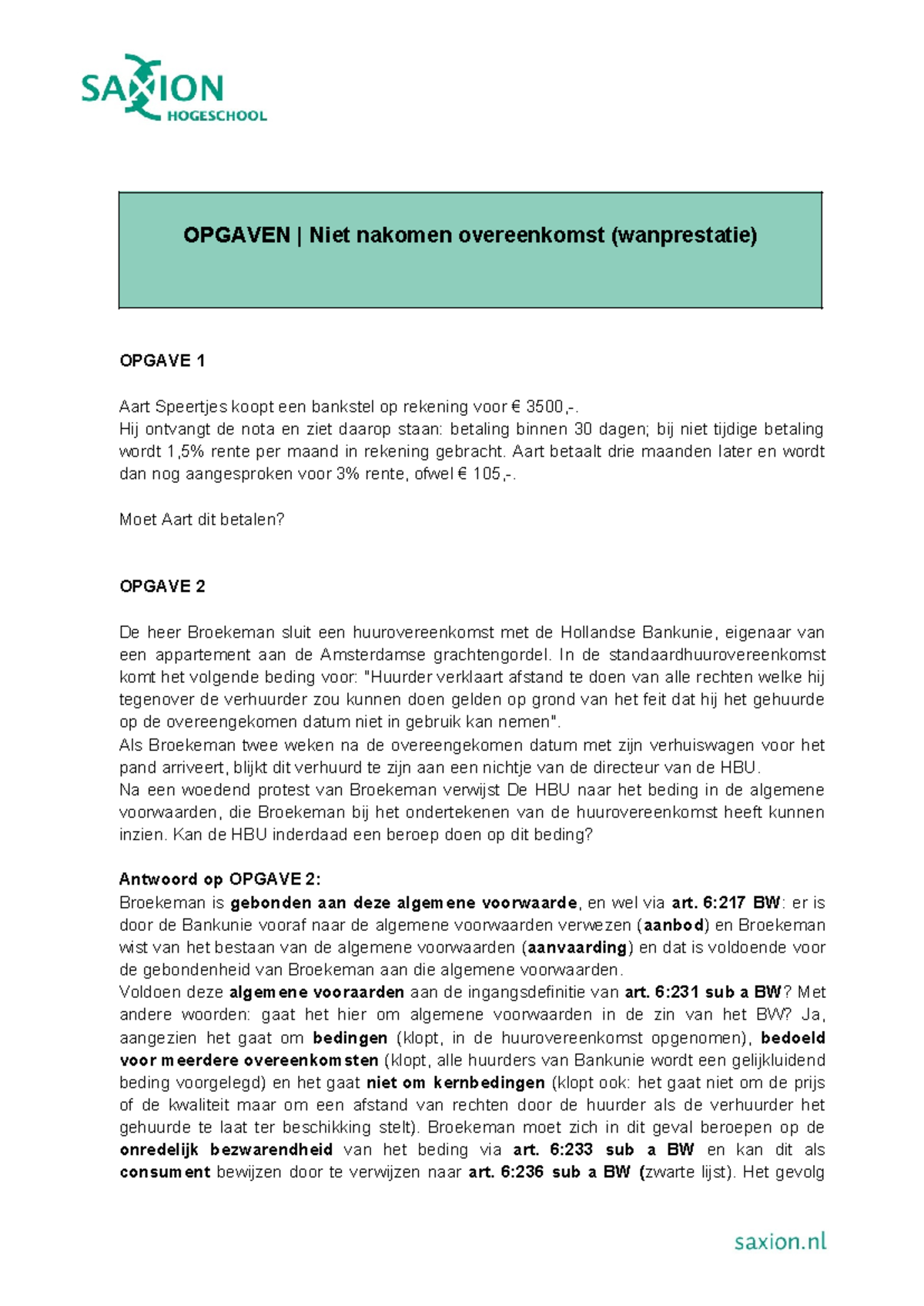 5. Algemene voorwaarden opgaven - OPGAVEN | Niet nakomen overeenkomst ...