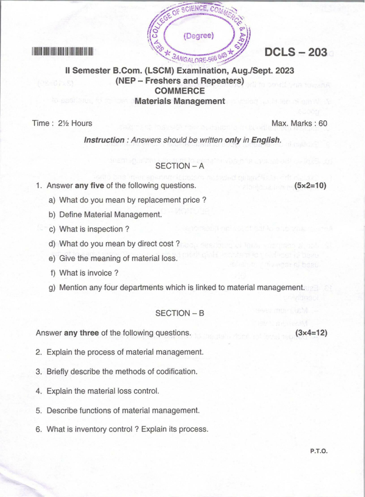 2 SEM BCOM NEP 2023 - Question papers - Bachelor's of commerce - Studocu