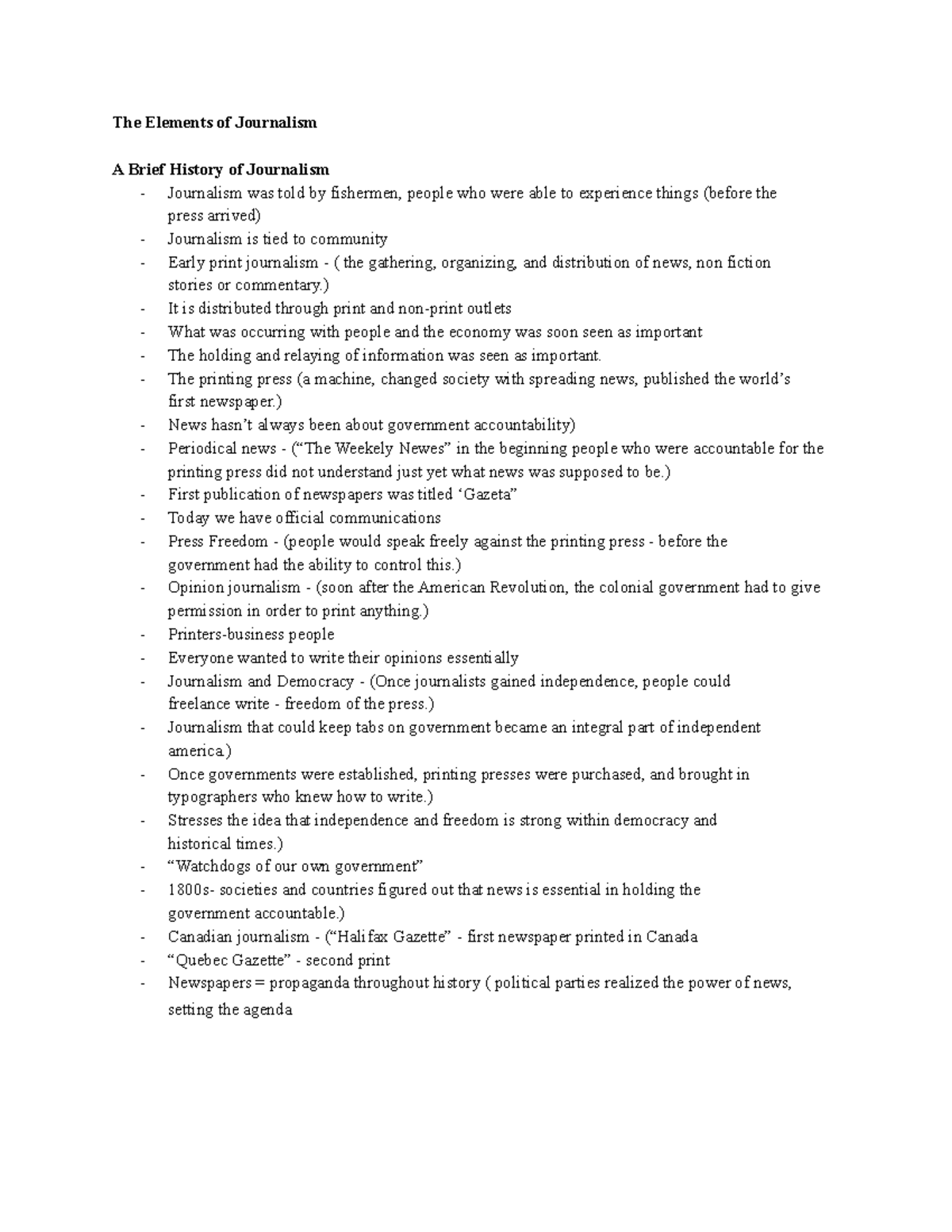 History of Journalism and The Elements of Journalism - The Elements of ...