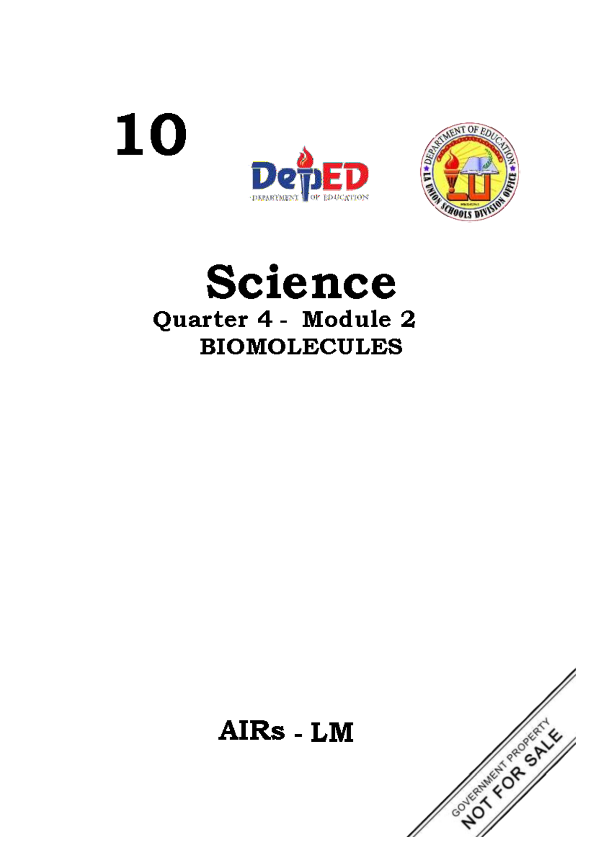 Module 2 3 new - 10 Science Quarter 4 - Module 2 BIOMOLECULES AIRs - LM ...