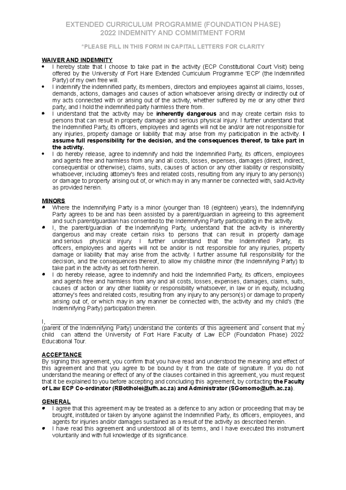 Commitment Form - second year copy 2 - EXTENDED CURRICULUM PROGRAMME (FOUNDATION PHASE) 2022 ...