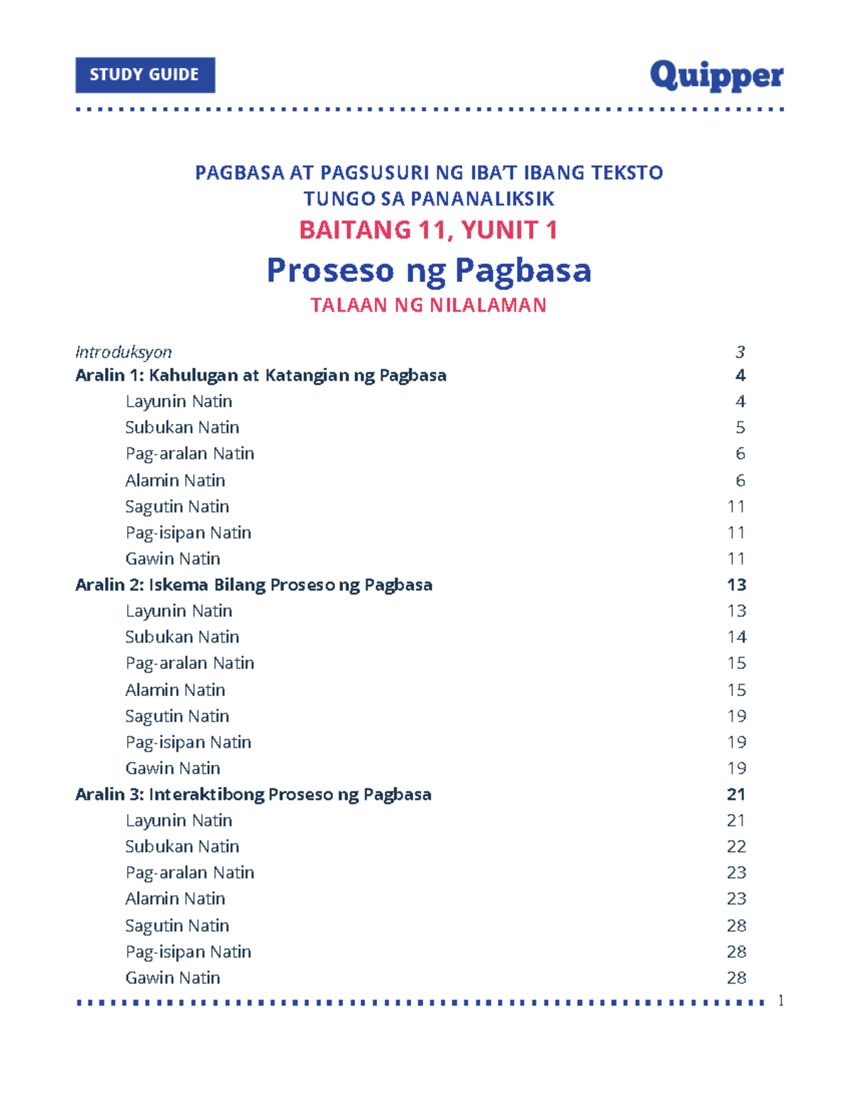QV FIL Pagbasa U1 - PAGBASA AT PAGSUSURI NG IBA’T IBANG TEKSTO Proseso ...