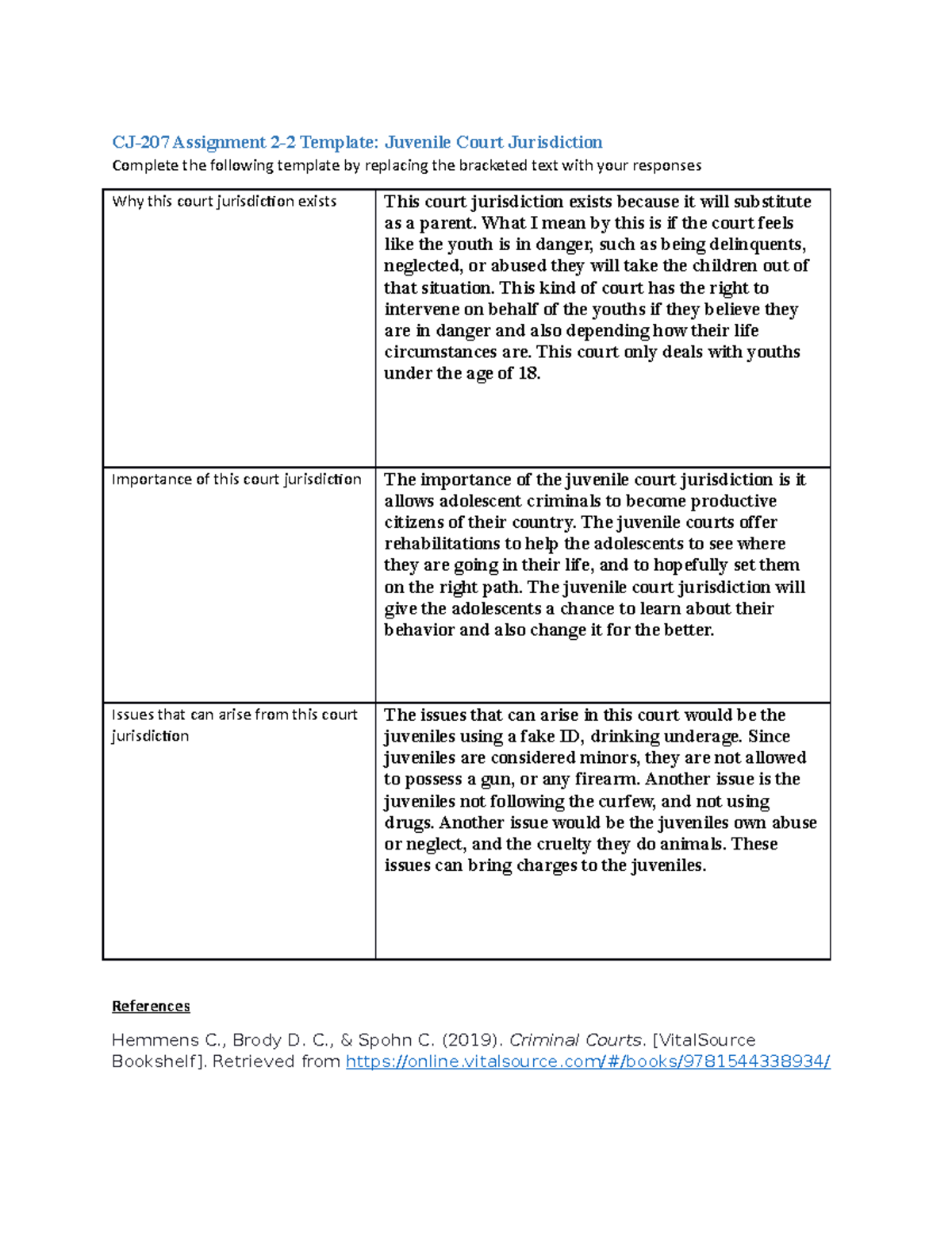 2-2 Assignment, juvenile court jurisdiction - CJ-207 Assignment 2-2 ...
