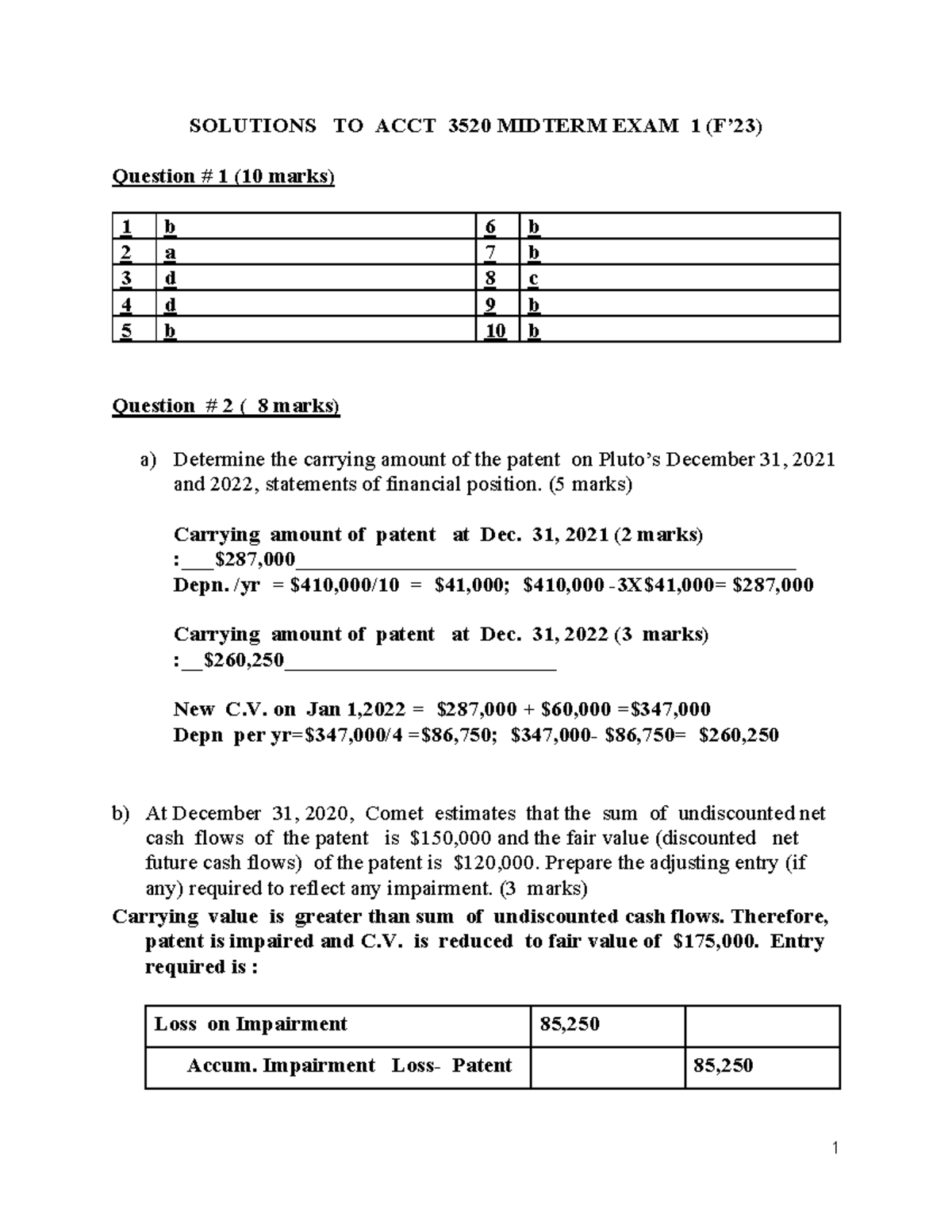 Solutionsto ACCT 3520MTEX1F23 - SOLUTIONS TO ACCT 3520 MIDTERM EXAM 1 ...