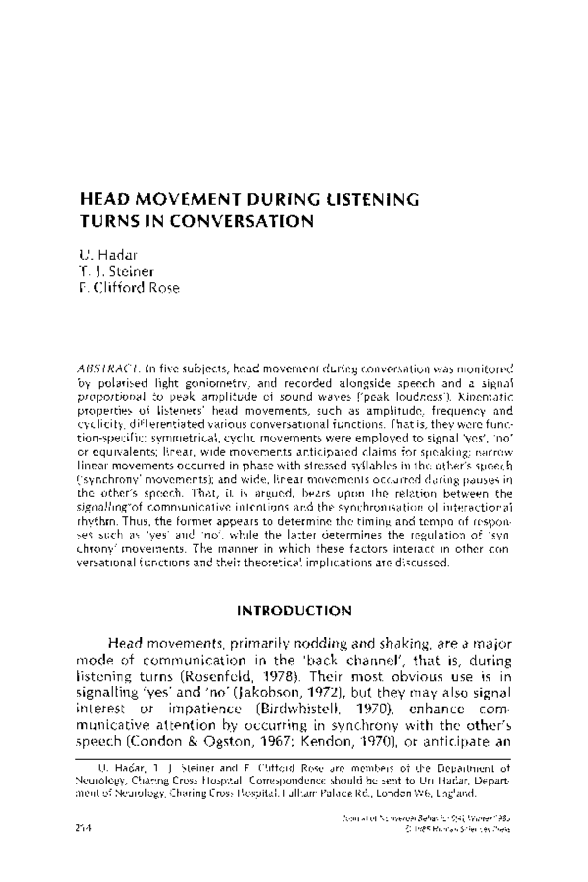 Head movement during listening turns in - HEAD M O V E M E N T D U R I ...