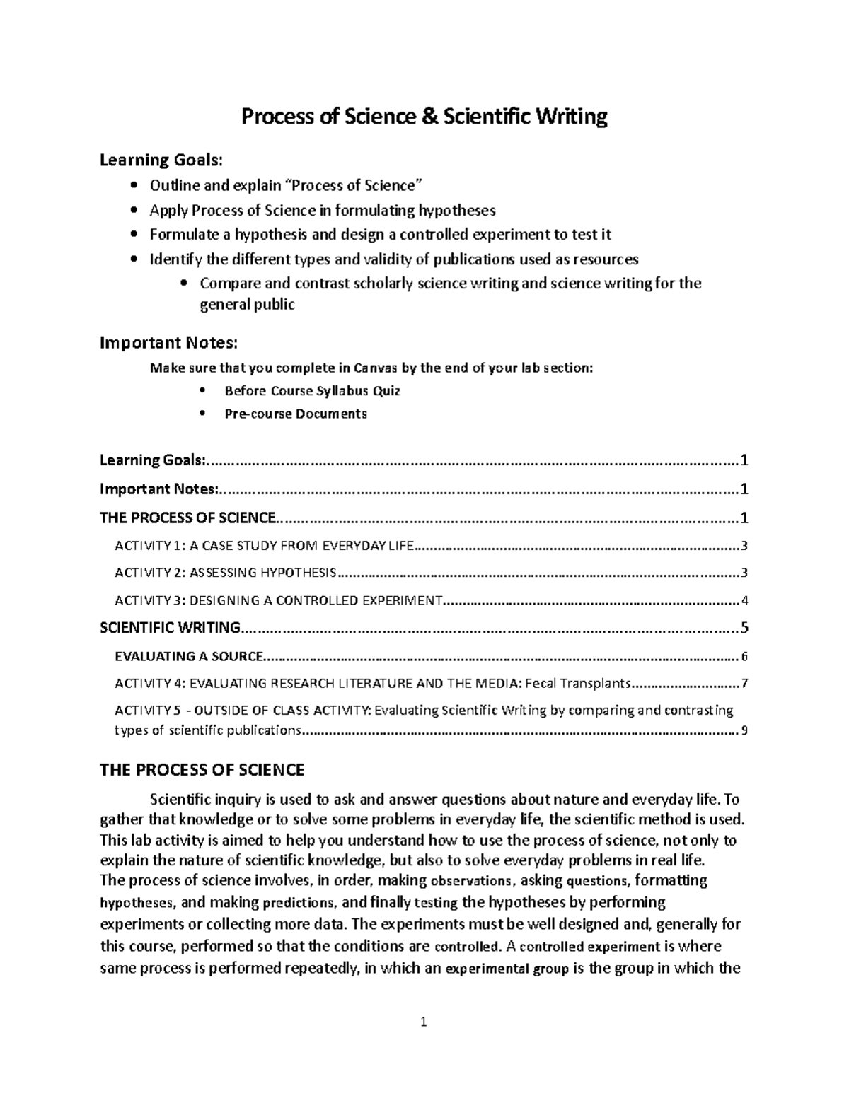 F21 01 Sci Proc Sci Writing Procedure Packet - Process of Science ...