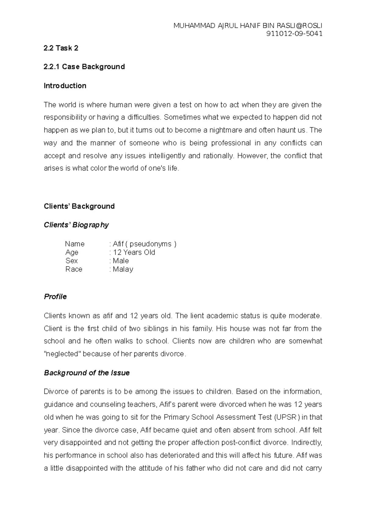 319763515 2 0 Case Study - 911012-09- 2 Task 2 2.2 Case Background ...