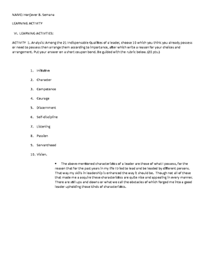 Semana, H NSTP-LTS Module 7 - VI. LEARNING ACTIVITIES: Discuss the ...