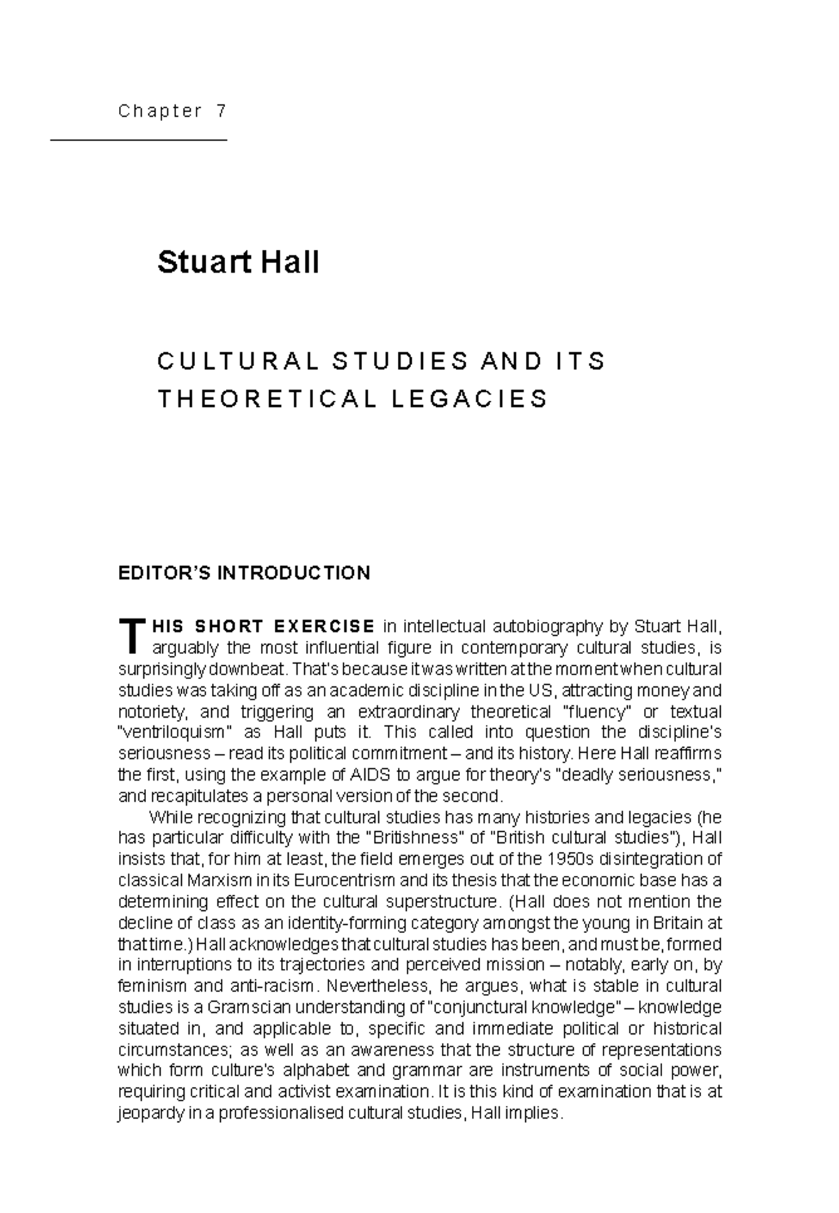 Cultural Studies - Stuart Hall - C h a p t e r 7 Stuart Hall C U L T U ...