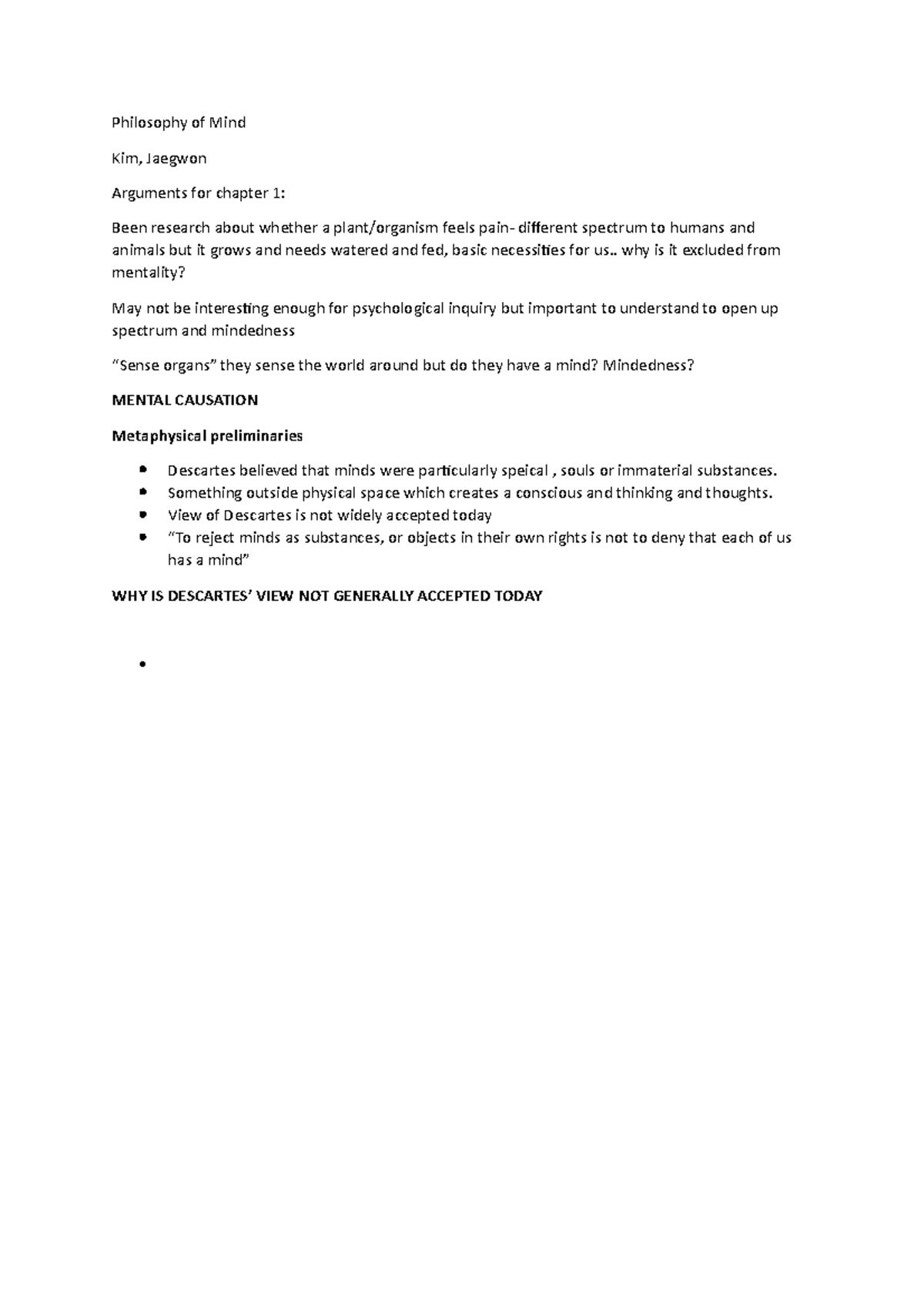 Arguments-notes on philosophy of mind - Philosophy of Mind Kim, Jaegwon ...