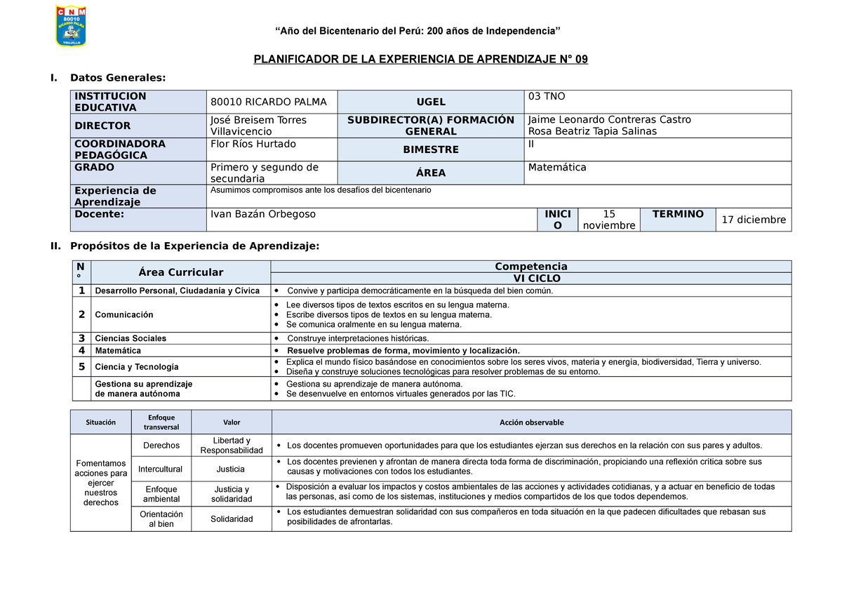 2° Experiencia integrada 9-2021. (volumen prismas) - PLANIFICADOR DE LA EXPERIENCIA DE ...