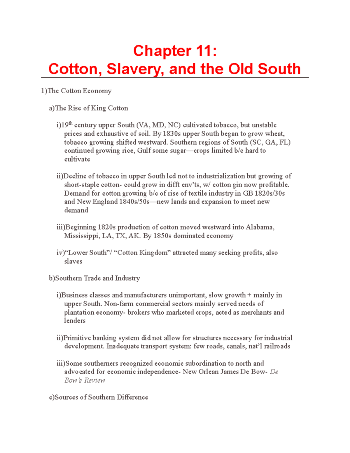 Chapter 11 Cotton, Slavery, and the Old South - By 1830s upper South ...