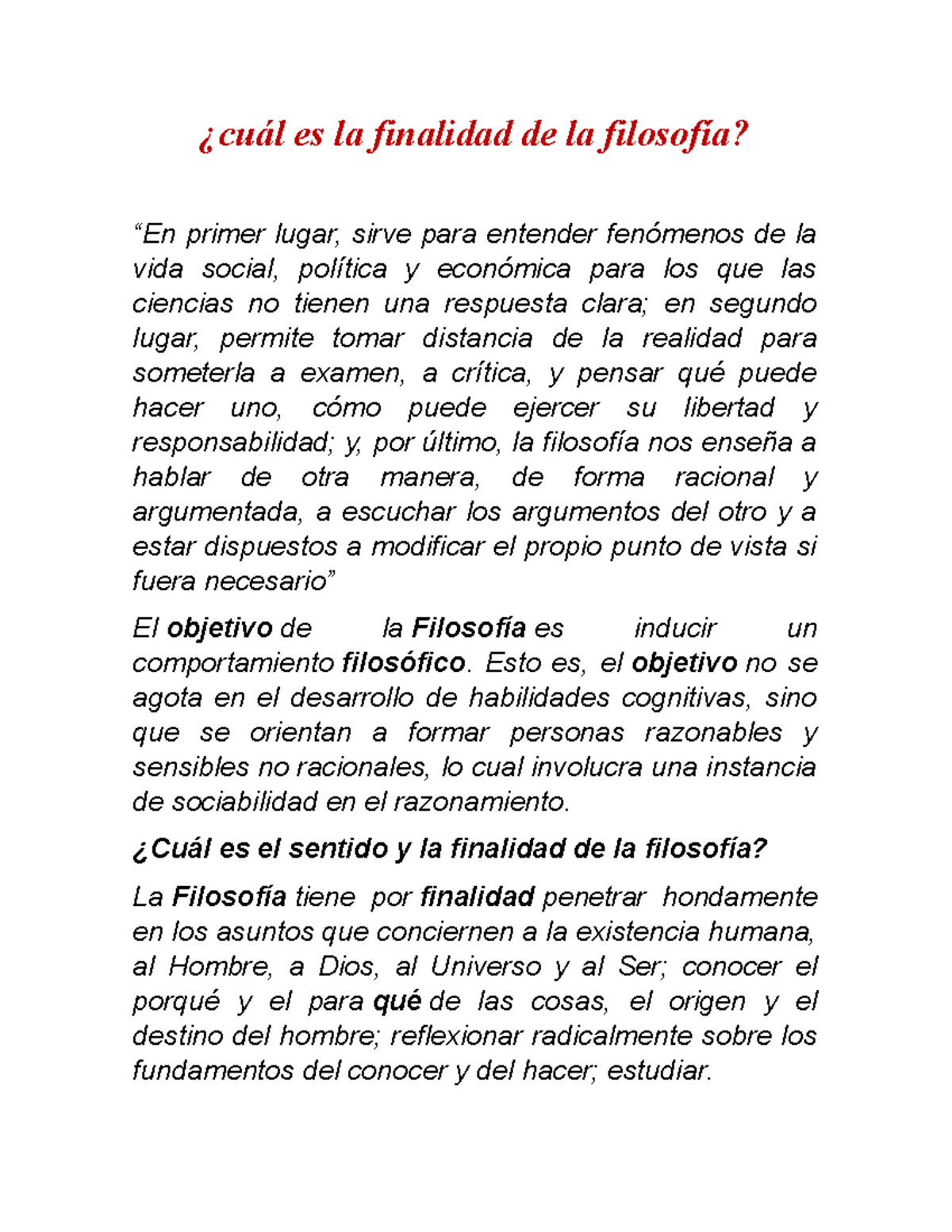 Cuál es la finalidad de la filosofía - Tercer Semestre - UANL - Studocu