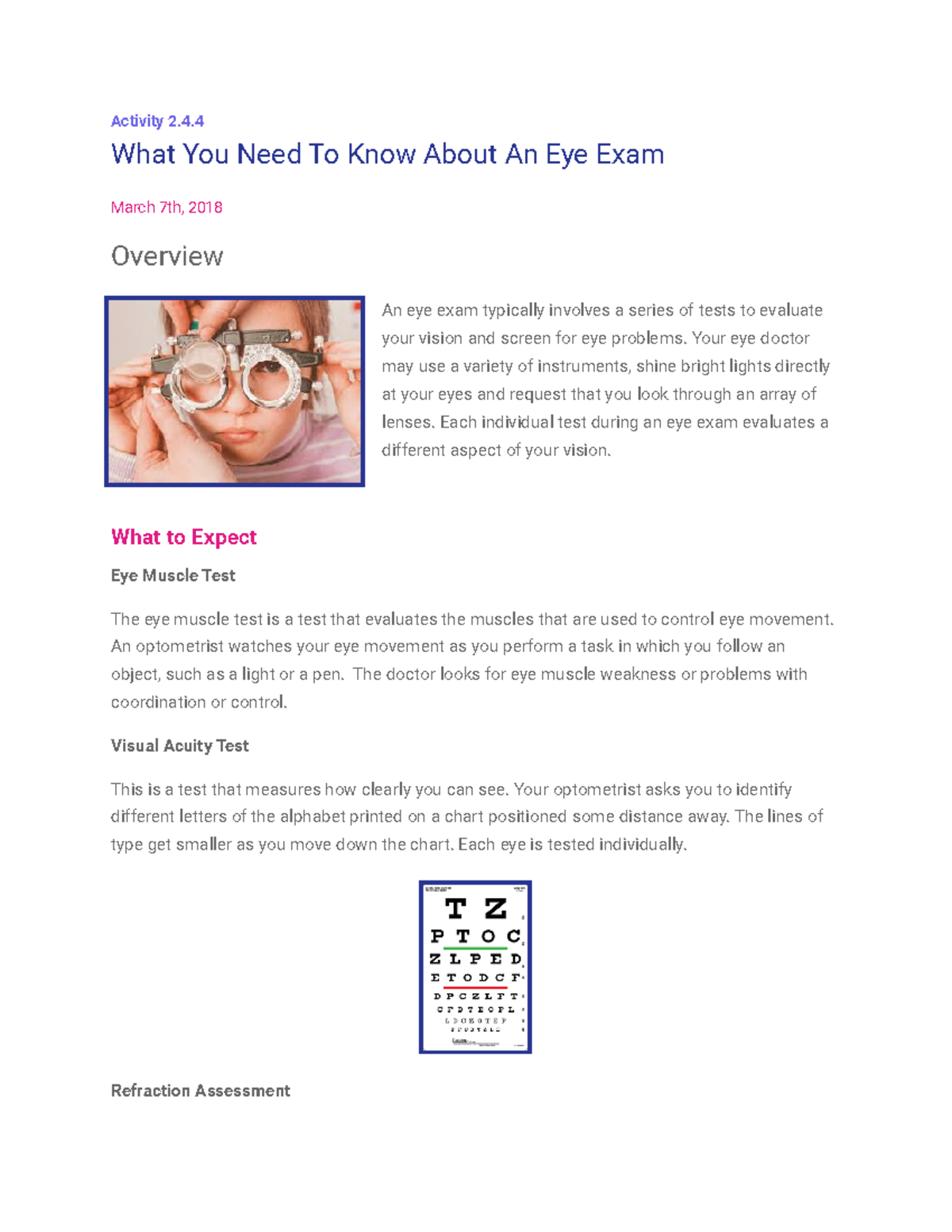 Eye exam info sheet hbs - Activity 2. What You Need To Know About An ...