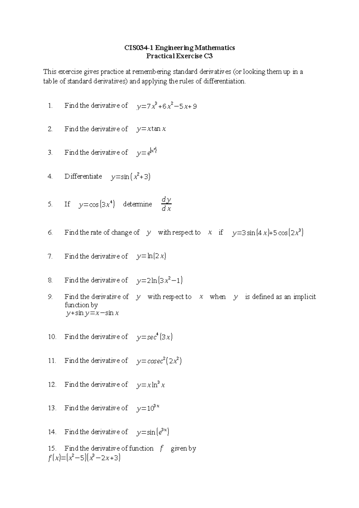 CIS034-1 Practical C3 - CIS034-1 Engineering Mathematics Practical ...