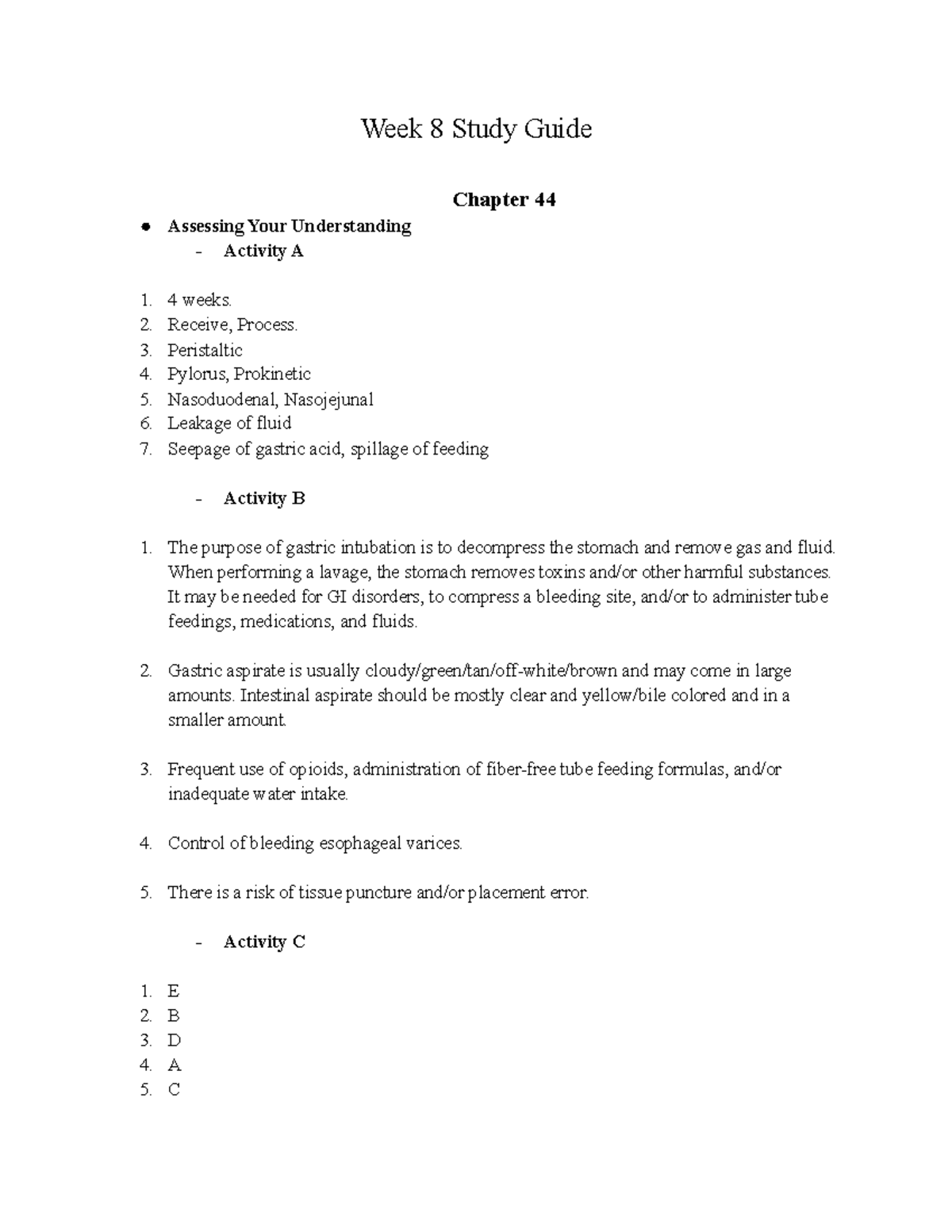 Week 8 Study Guide - Week 8 Study Guide Chapter 44 Assessing Your ...