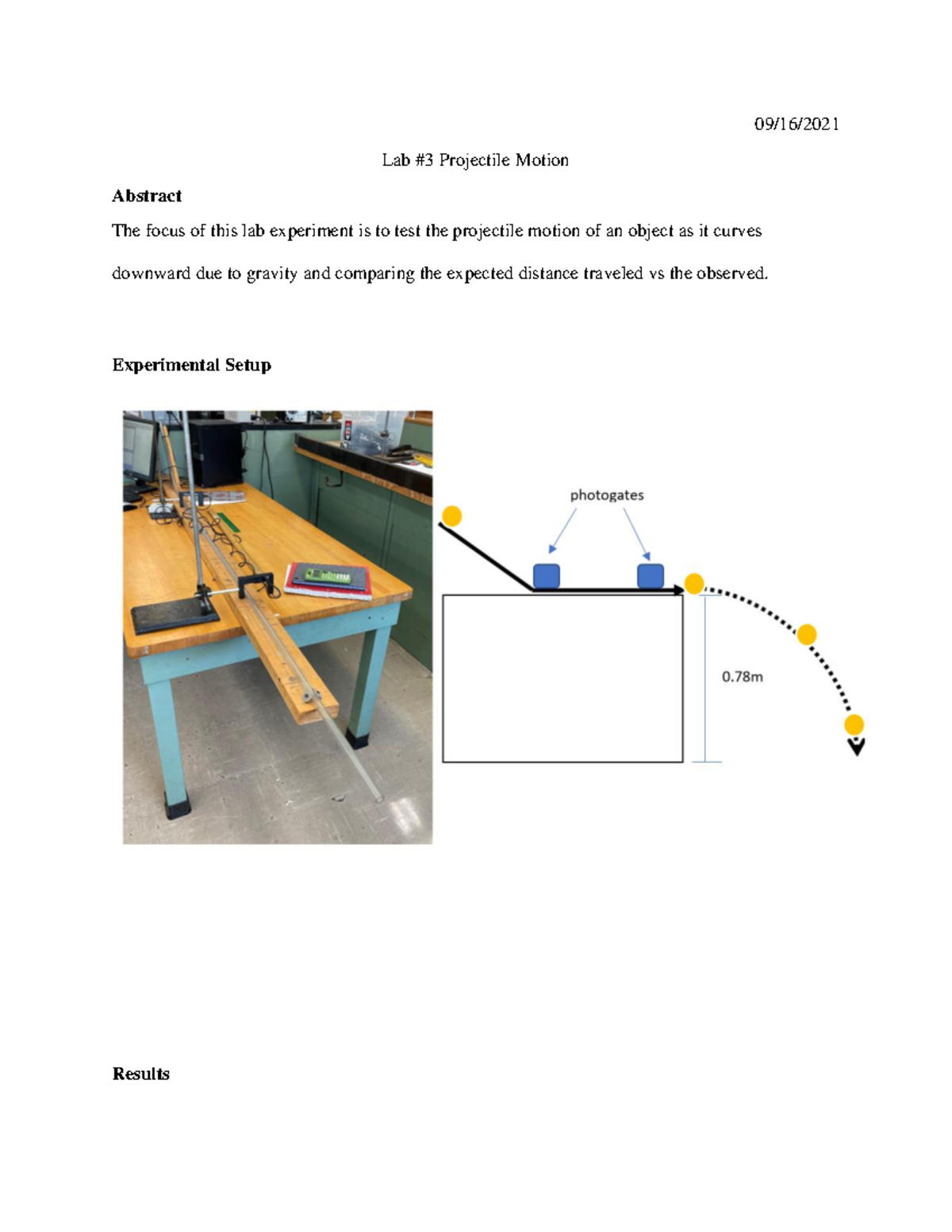 LAB 3 Projectile Motion report - 09/16/ Lab #3 Projectile Motion ...