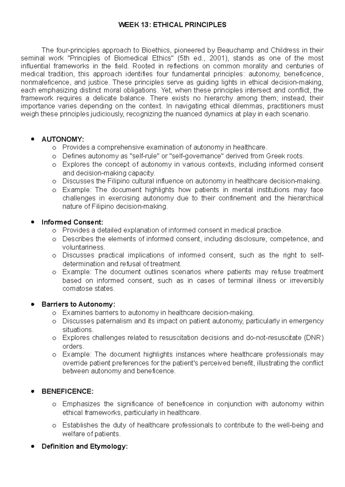 ETIC Reviewer Finals - WEEK 13: ETHICAL PRINCIPLES The four-principles ...