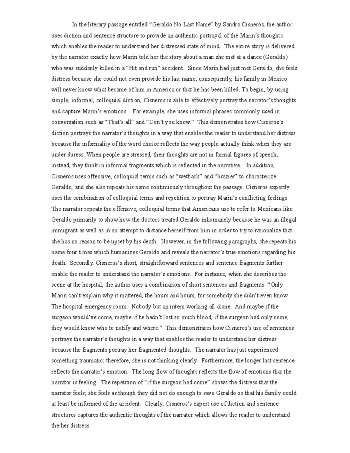 Style Paragraph Geraldo - In the literary passage entitled “Geraldo No ...