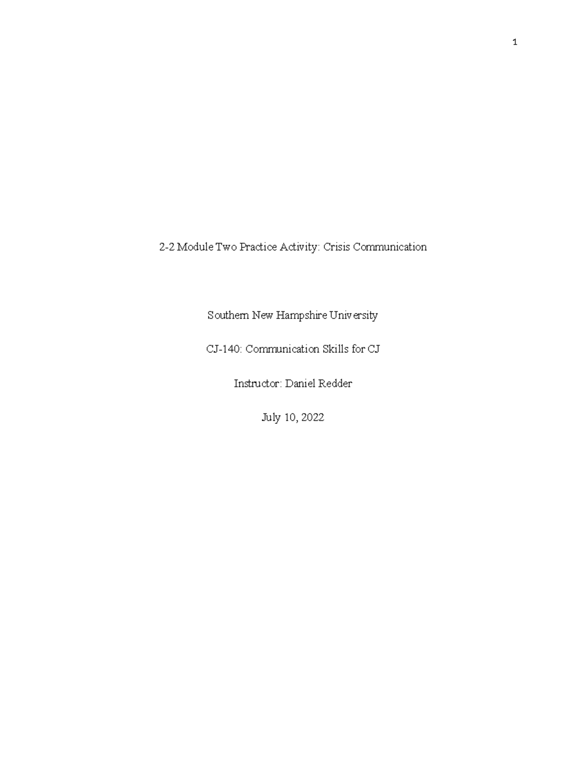2-2 Module Two Practice Activity Crisis Communication - 1 2-2 Module ...