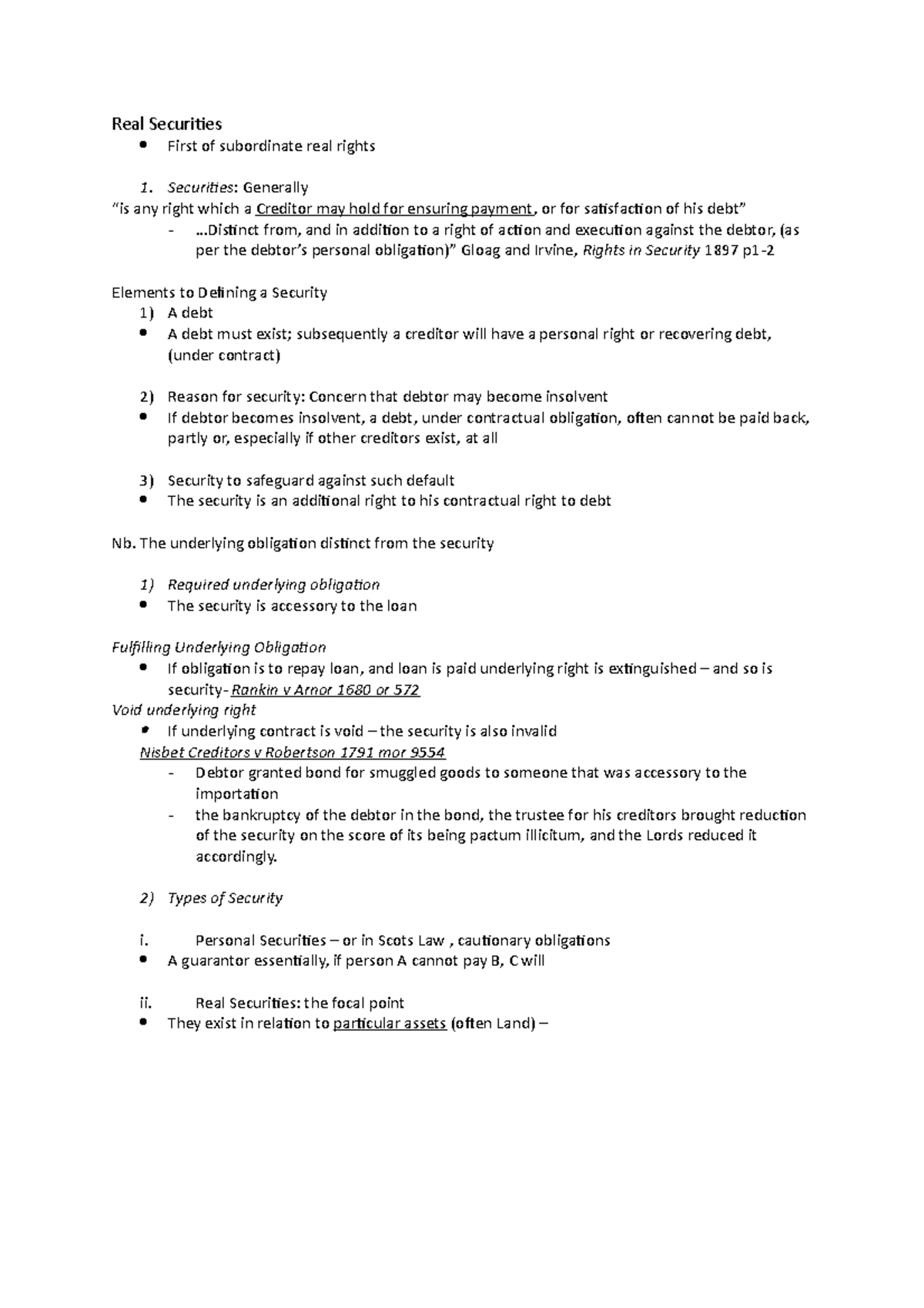 (6) Real Security - Lecture notes 18-20 - Real Securities First of ...