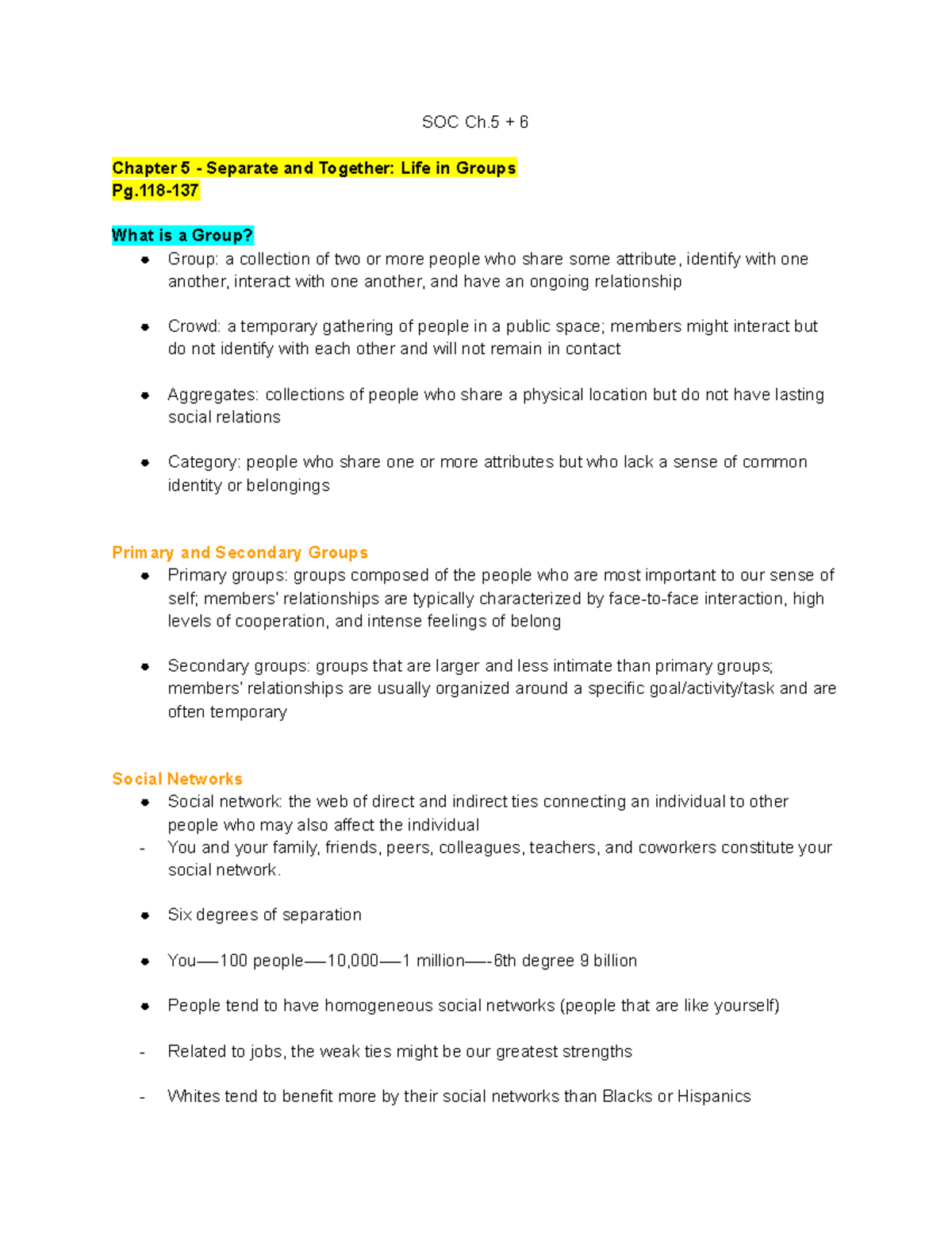 SOC 200 Ch.5 + 6 - Soc Ch.5+6 - SOC Ch + 6 Chapter 5 - Separate and ...