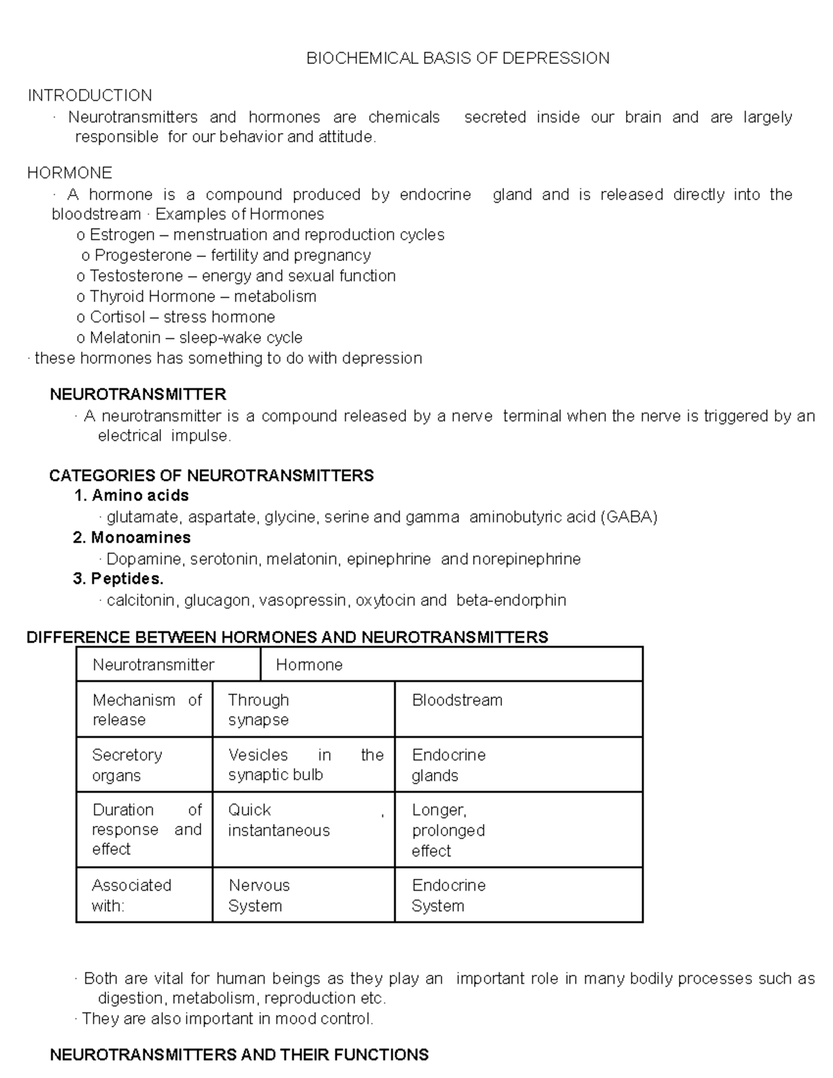 Biochemical Basis OF Depression - BIOCHEMICAL BASIS OF DEPRESSION ...