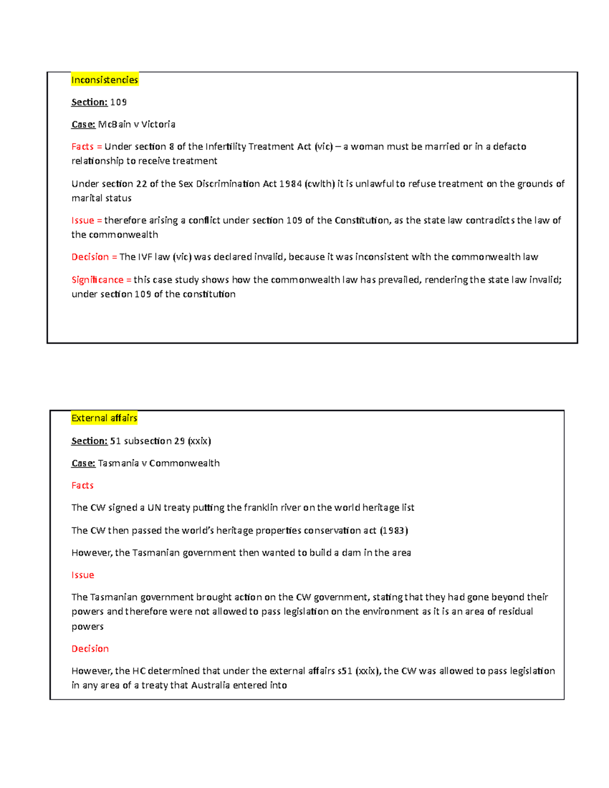 Important case studies - constitution - Inconsistencies Section: 109 ...