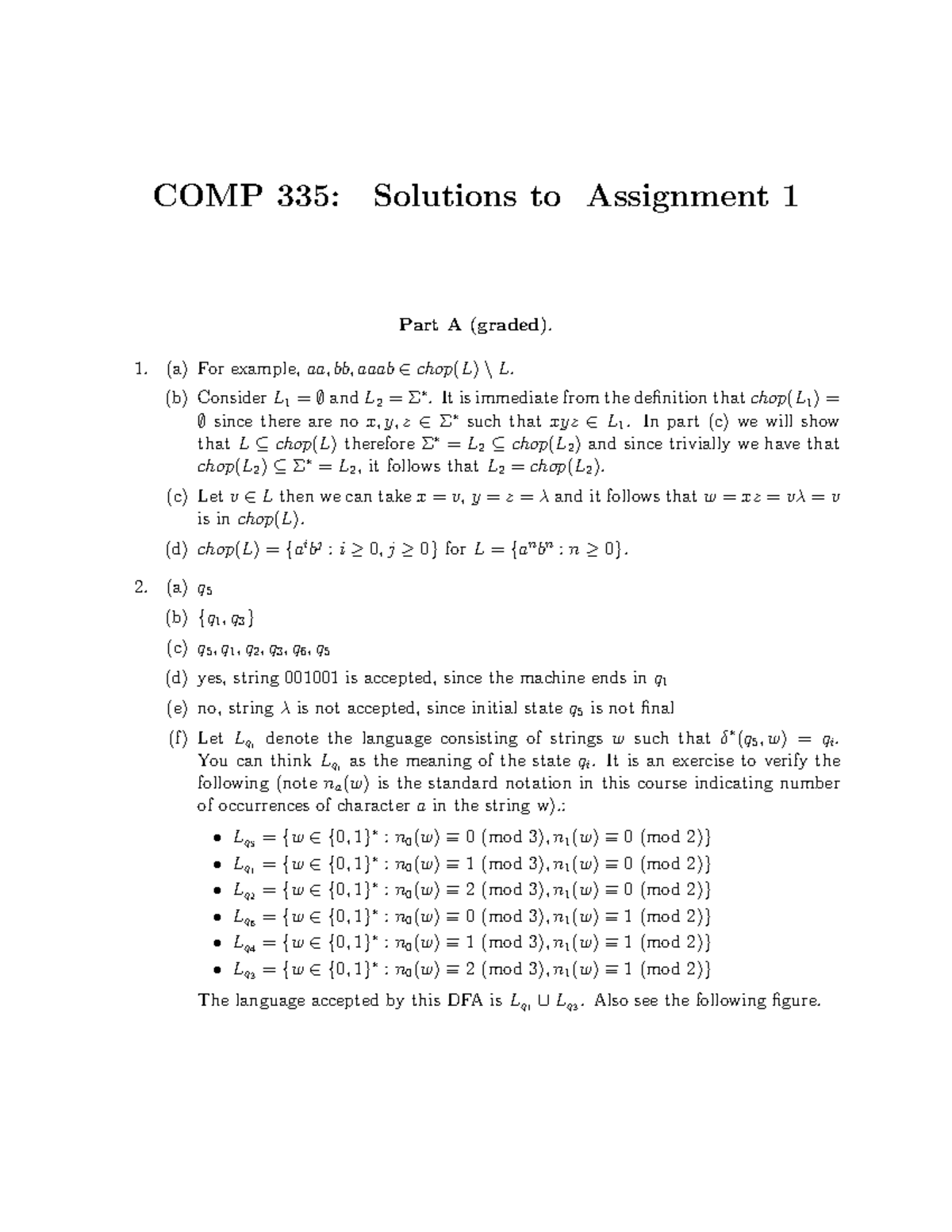 Sol1 Assignment 1 Solutions Comp 335 Solutions To Assignment 1 Part A Graded A For