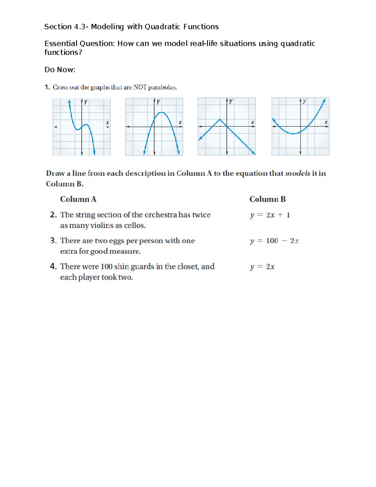 4.3 Notes Student Copy CP - Section 4- Modeling with Quadratic ... 4.3 Notes Student Copy CP - Section 4- Modeling with Quadratic ...