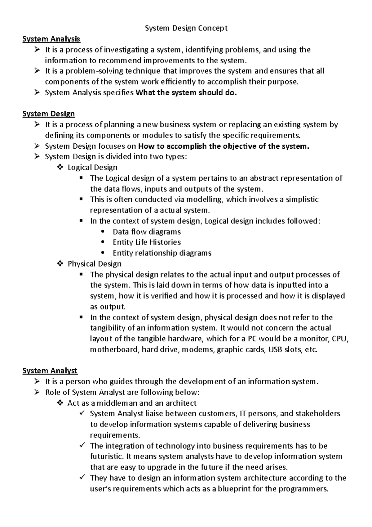 System Design Concept - II - System Design Concept System Analysis It ...