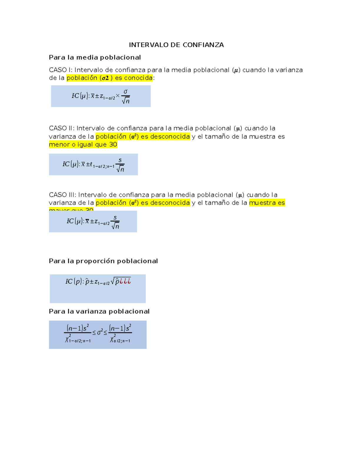 Intervalo DE Confianza solucionadof - INTERVALO DE CONFIANZA Para la ...