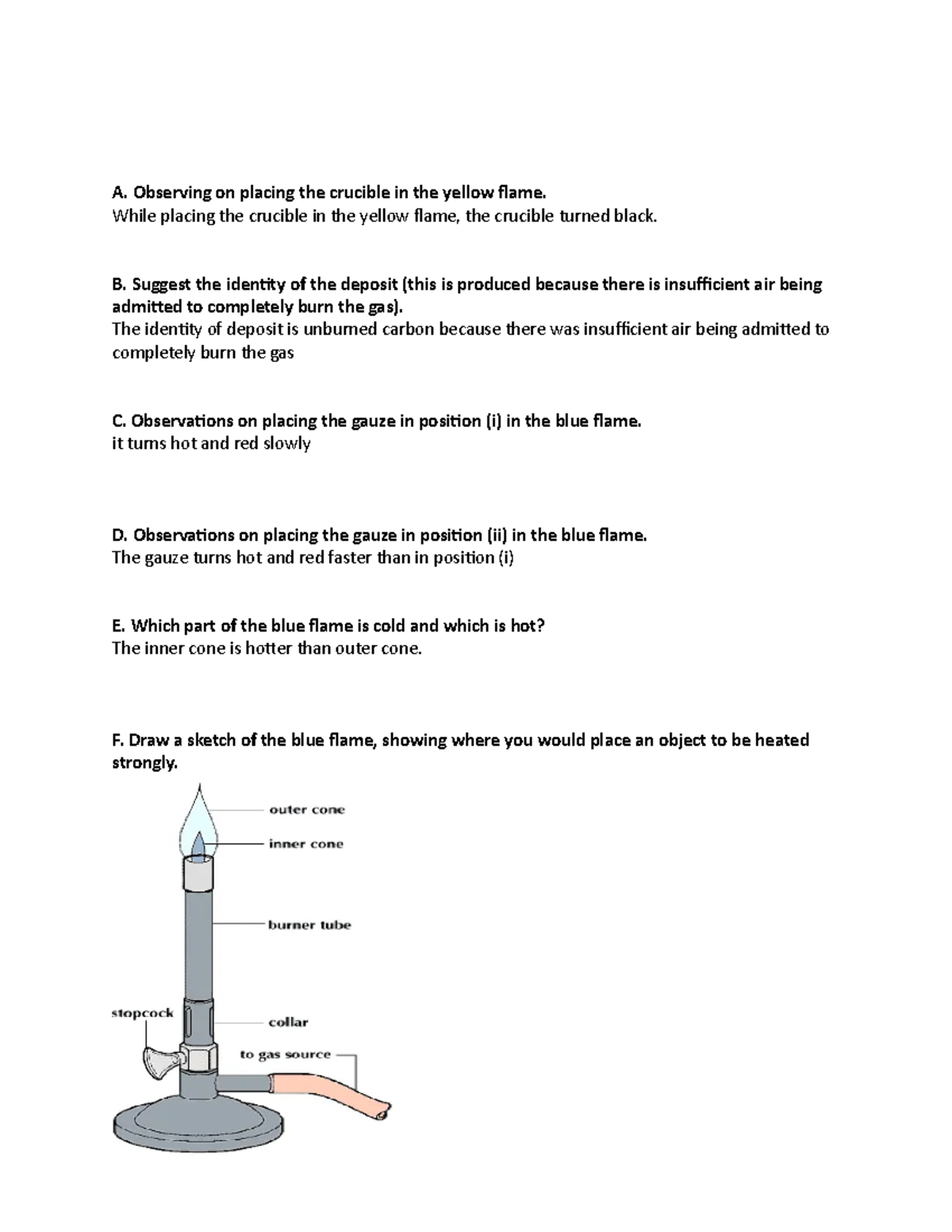 Post lab # 1 - practise - A. Observing on placing the crucible in the ...
