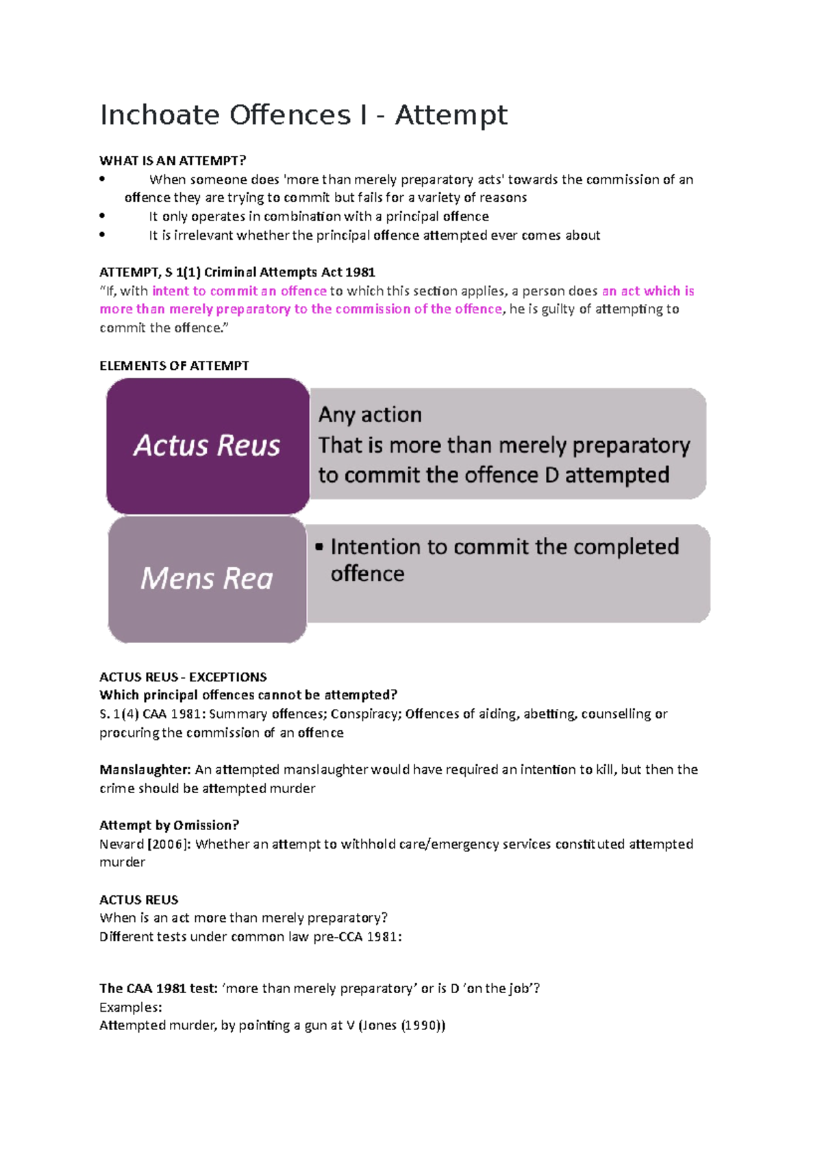 Inchoate Offences I - Attempt Lecture - Inchoate Offences I - Attempt ...