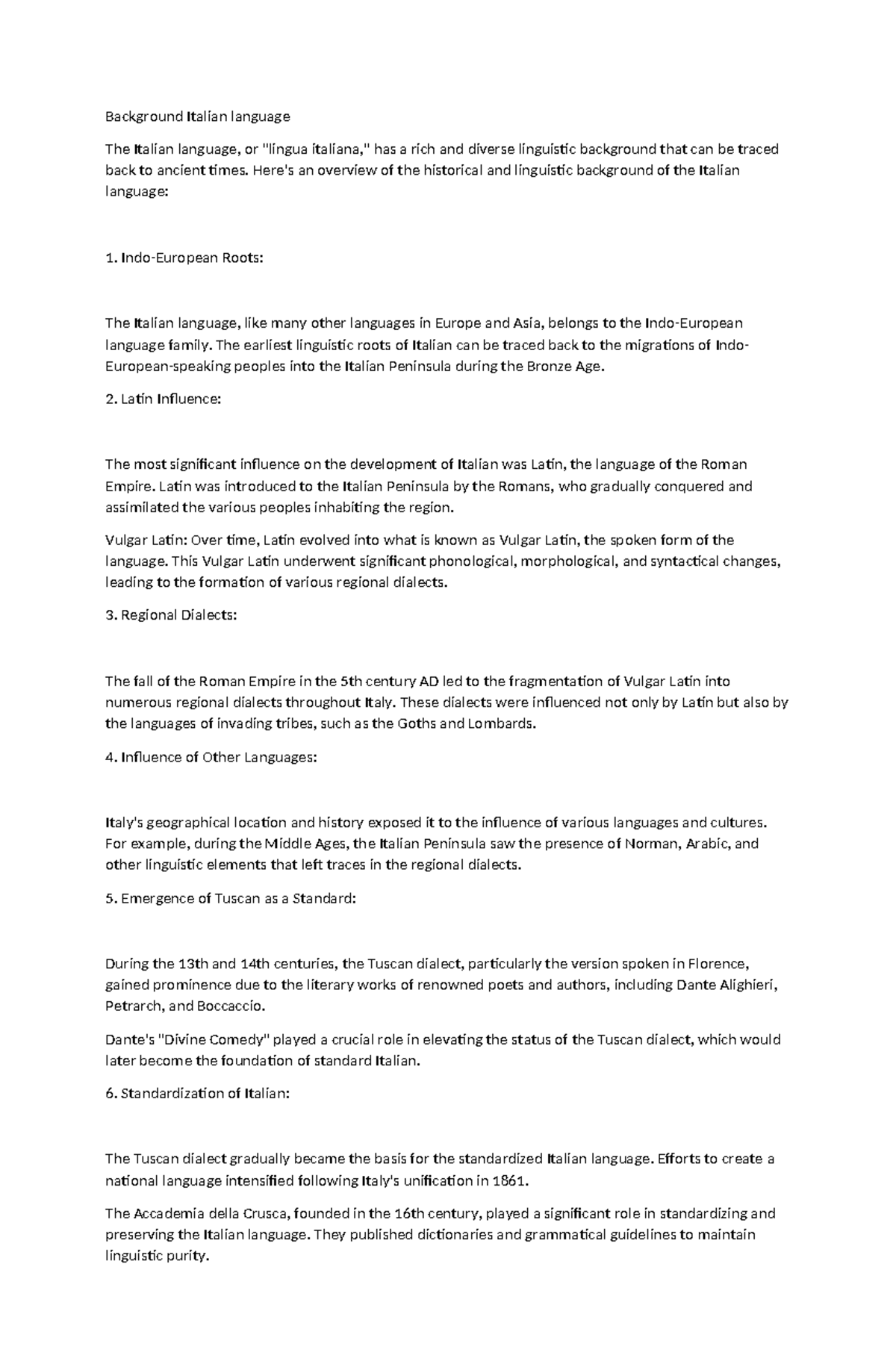 Background Italian language - Here's an overview of the historical and ...