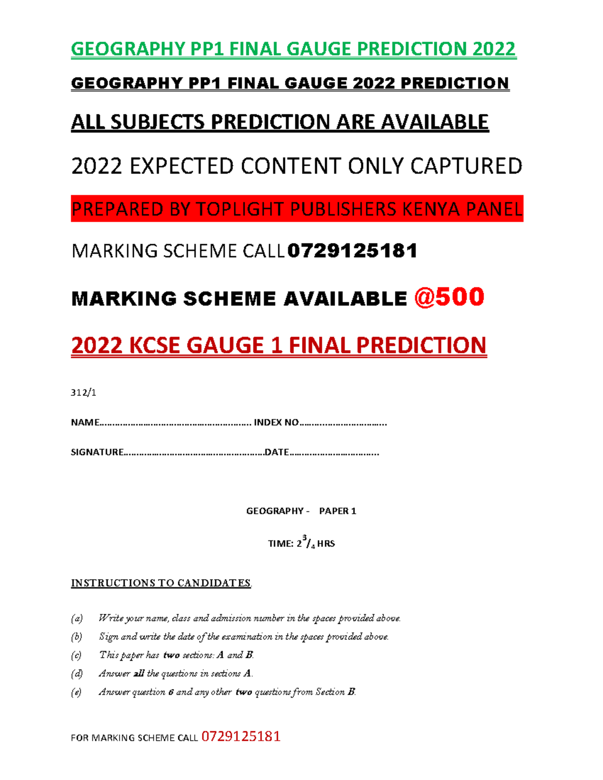 Geography PP1 Final Gauge 2022 Prediction - GEOGRAPHY PP1 FINAL GAUGE ...