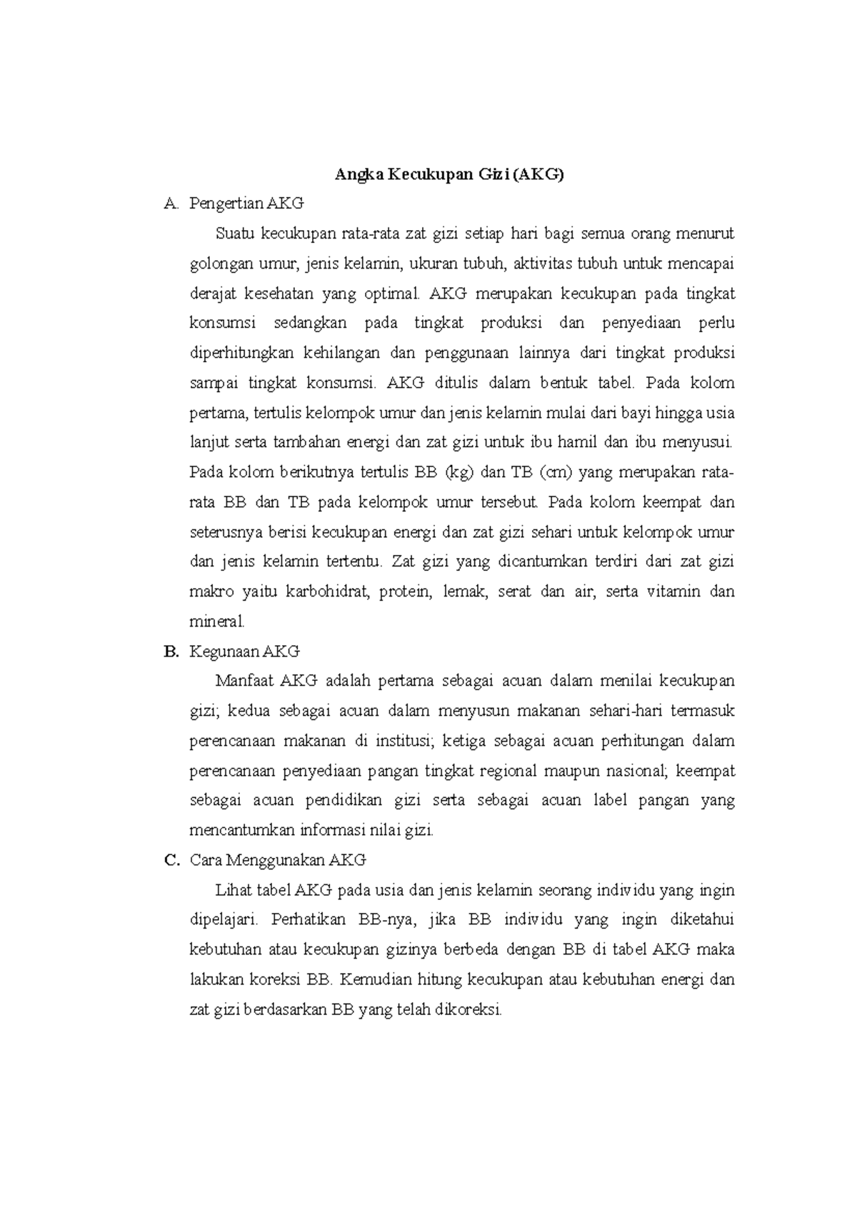 Angka Kecukupan Gizi - Pengertian AKG Suatu kecukupan rata-rata zat ...