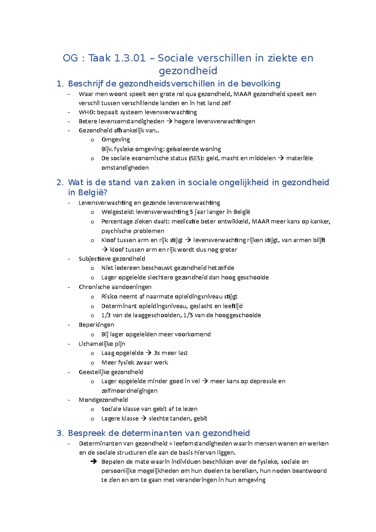 OG 1.3.01 Sociale verschillen in ziekte en gezondheid - OG : Taak 1.3 ...
