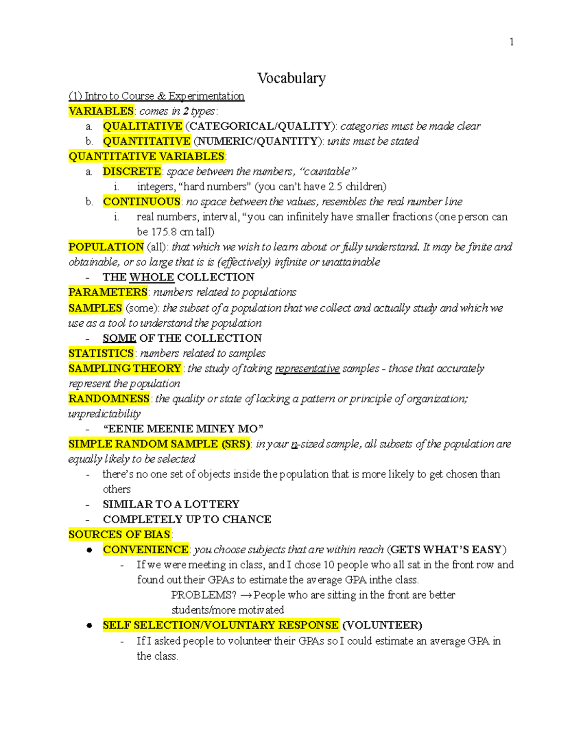 STAT 213-02 Vocabulary - Vocabulary (1) Intro to Course ...