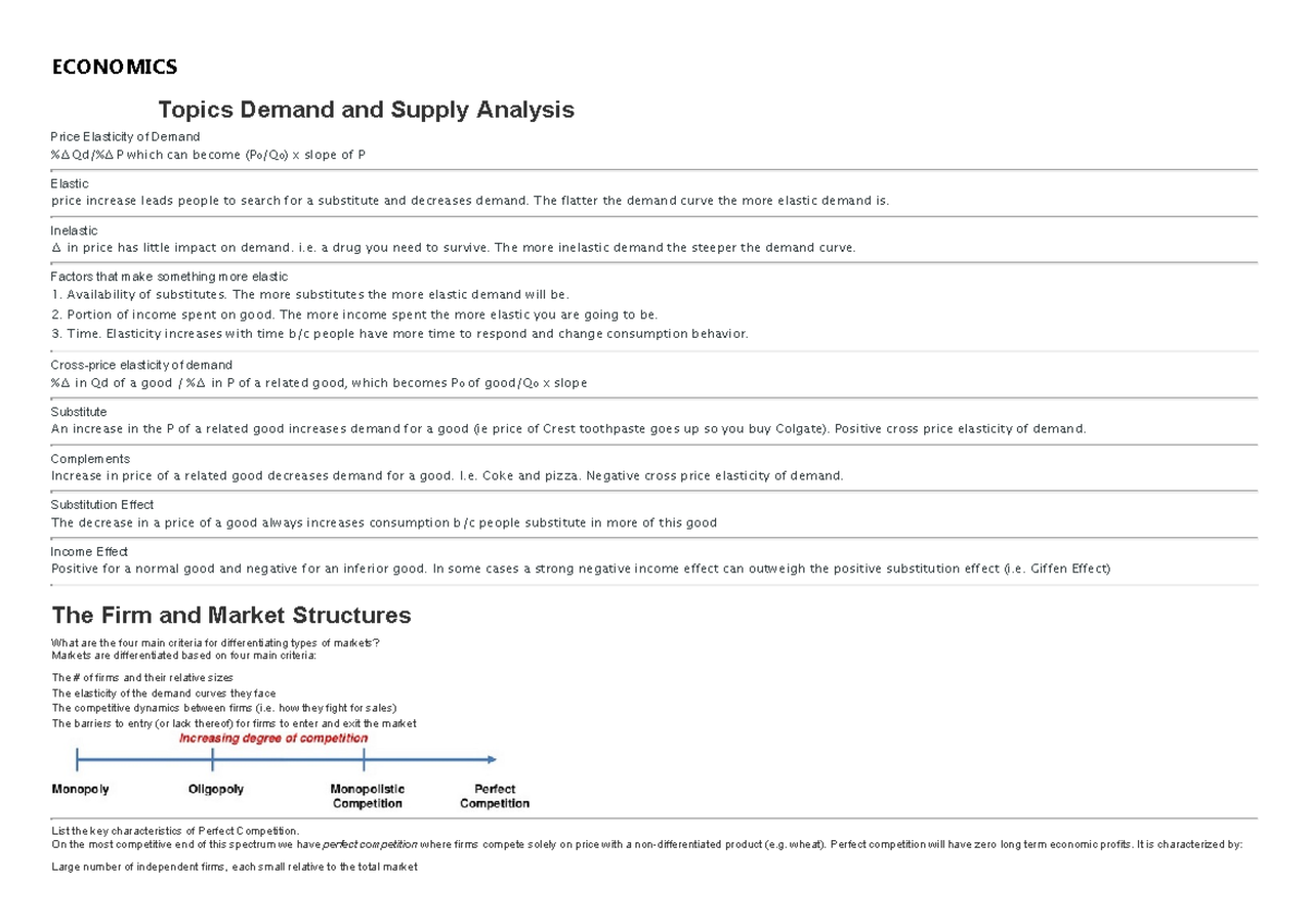 Economics - Notes de cours 4 - ECONOMICS Topics Demand and Supply ...